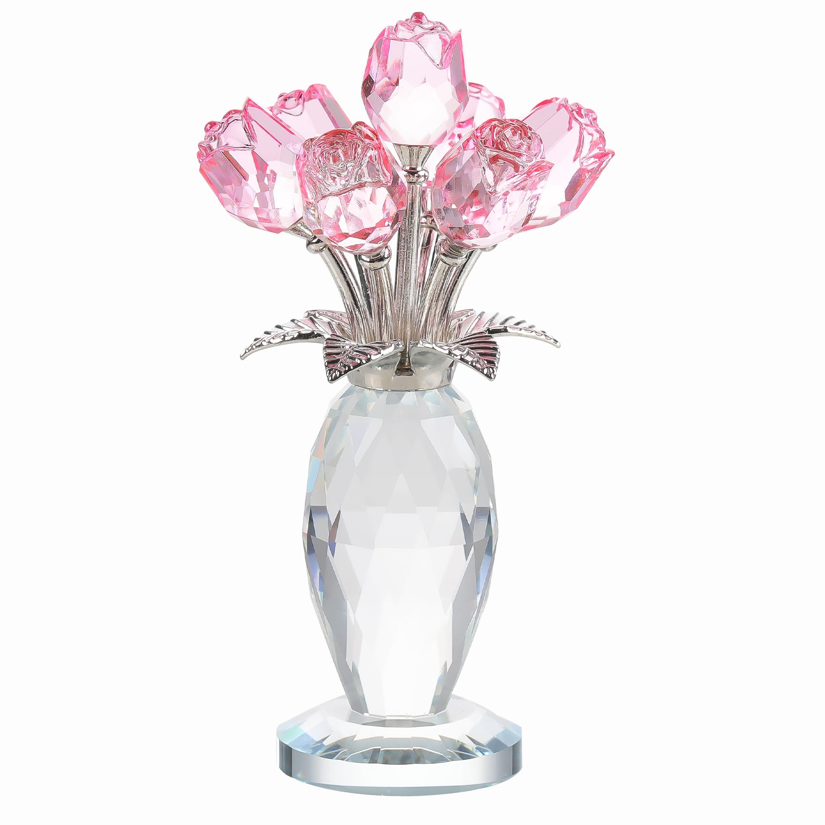 Amazon.com: Arikyrist Crystal Pink Rose Flower Figurine with Vase ...
