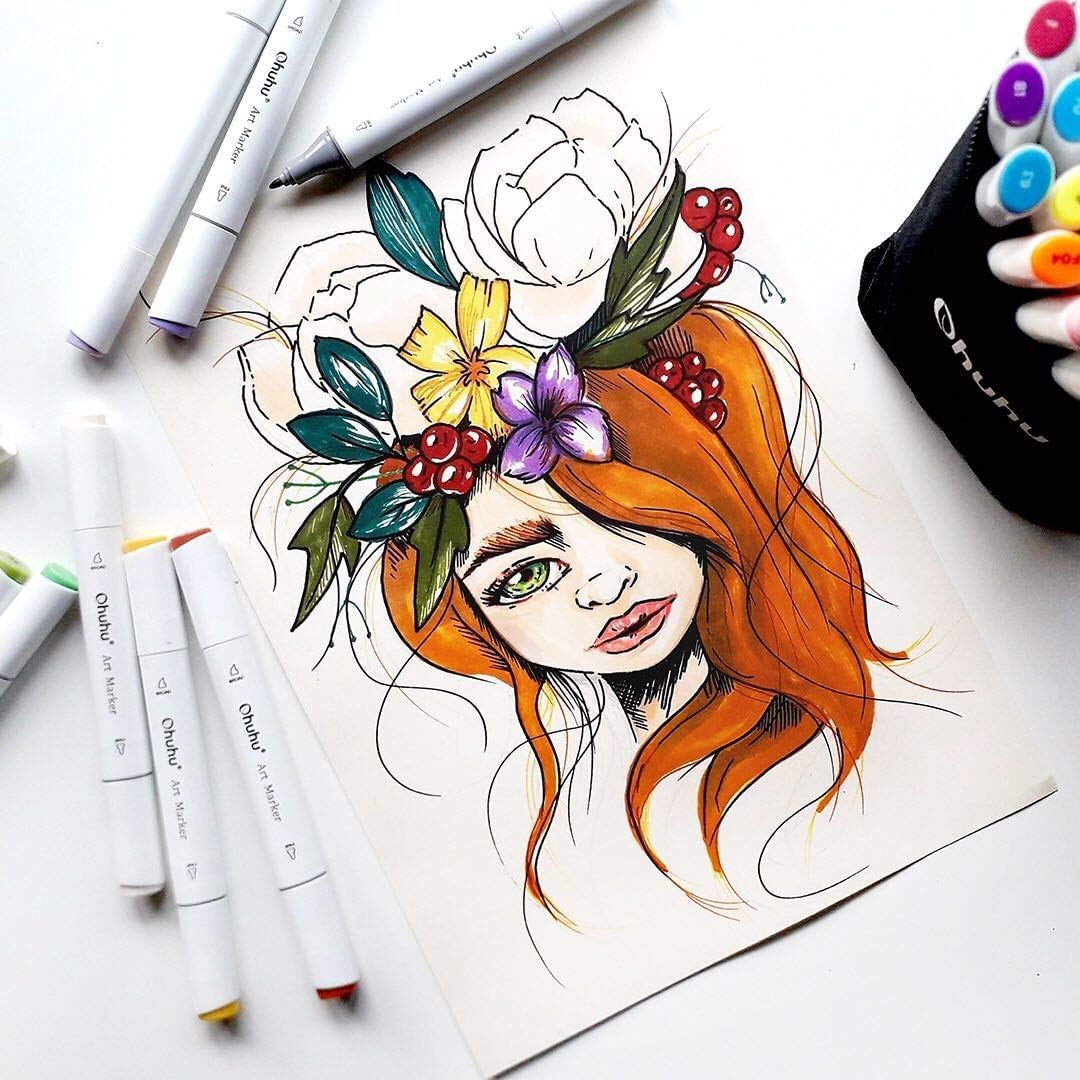 Buy Alcohol Art Markers, Ohuhu Double Tipped Sketch Marker, Fine and ...