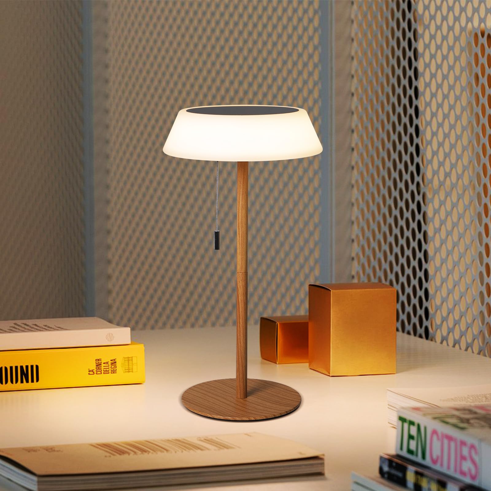 ILOVINIT Solar LED Outdoor Table Lamp Waterproof, 3 Level Dimmable Desk ...