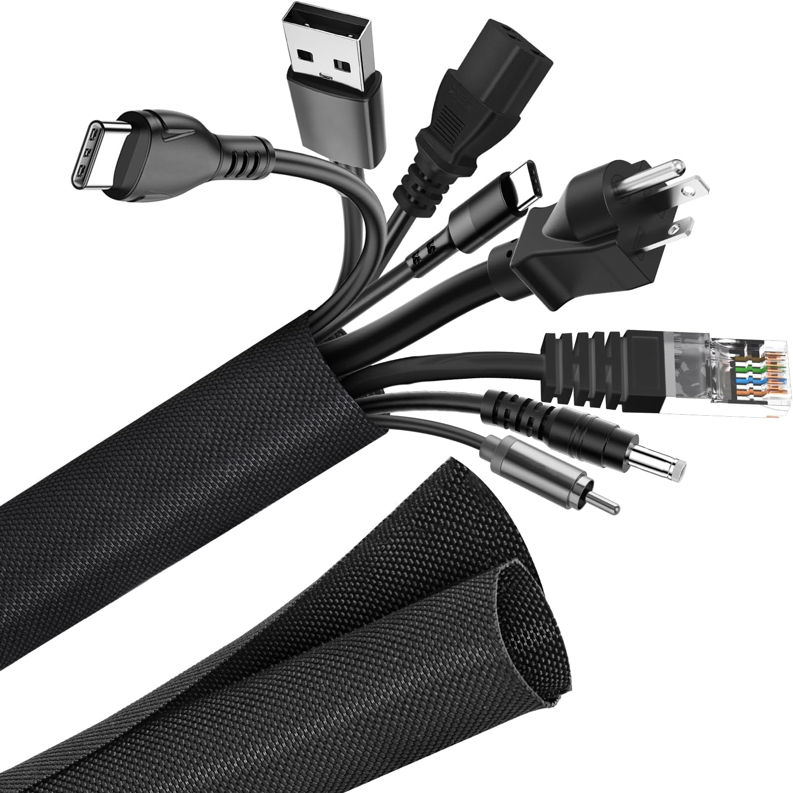 AiQInu 3M Organizador Cubre Cables Negro, Nylon Manguitos de Cable Auto ...