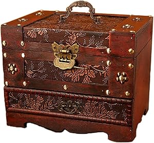 Amazon｜Anberotta コスメ メイクボックス ジュエリーボックス 小物入れ 化粧品 ミラー 鏡付き 木製 アンティーク調 ケース 宝石箱 収納箱 アクセサリー ビンテージ AT1 ...