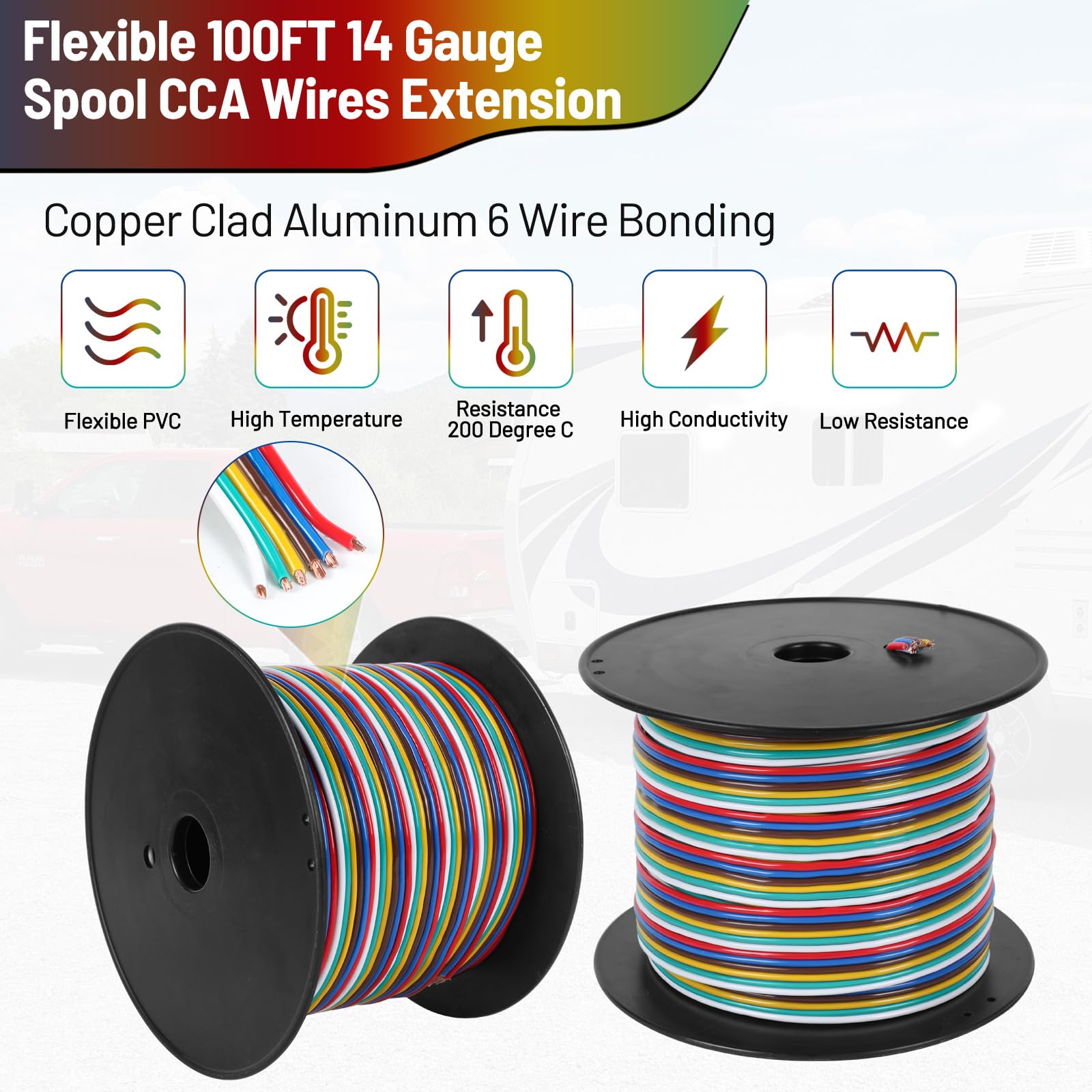 Snapklik.com : EXERAUO 100FT 6 Way Trailer Wiring, 14 Gauge Trailer ...
