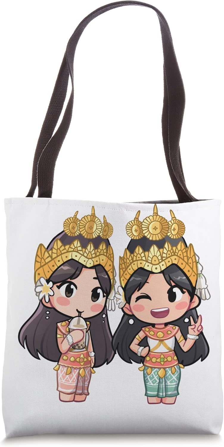 Amazon.com: Cute Chibi Style Cambodian Khmer Apsara BFF friends Tote ...