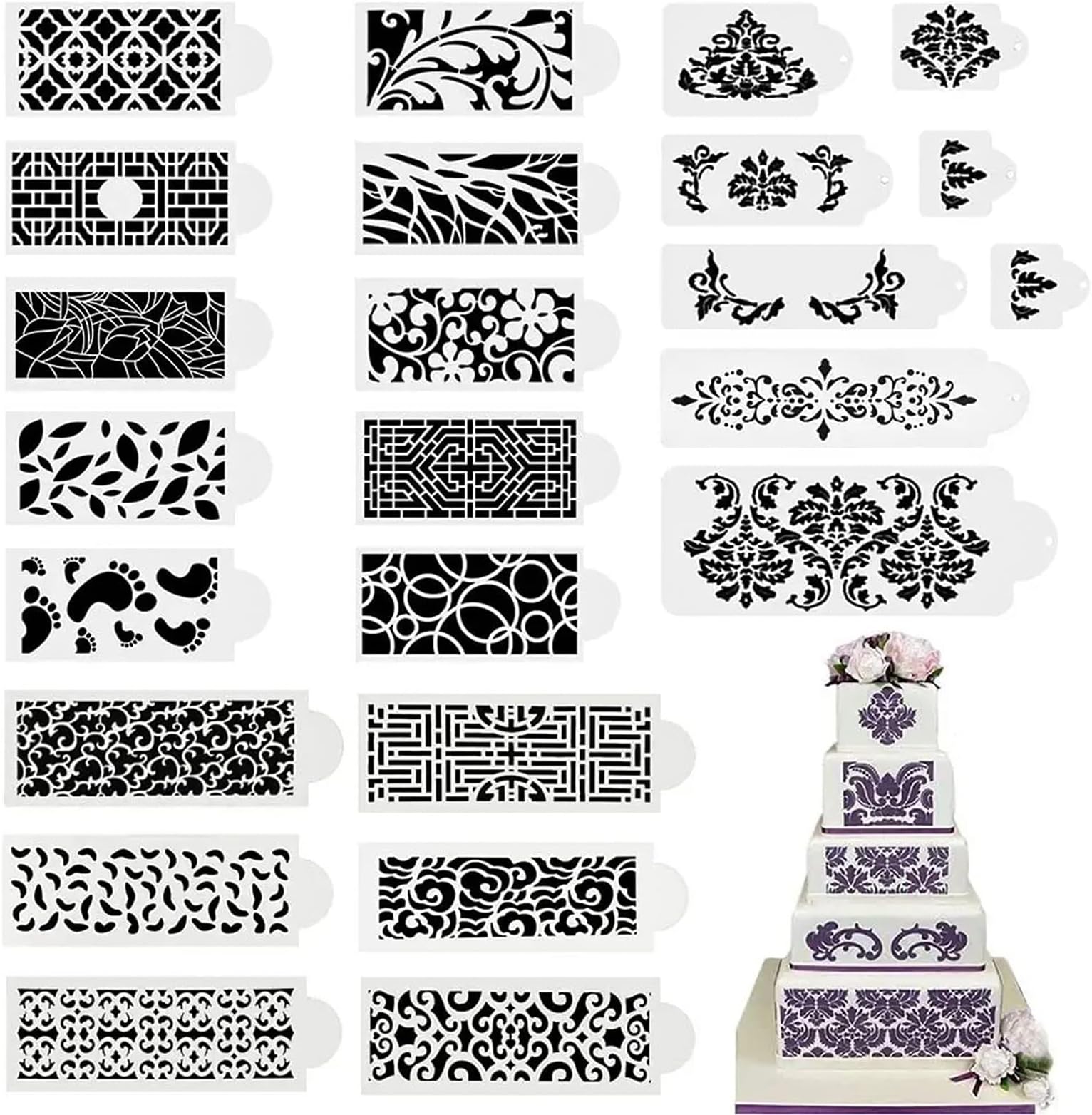 Amazon.com: 18 PCS Cake Stencils Set - Templates with Scraper and 50 ...