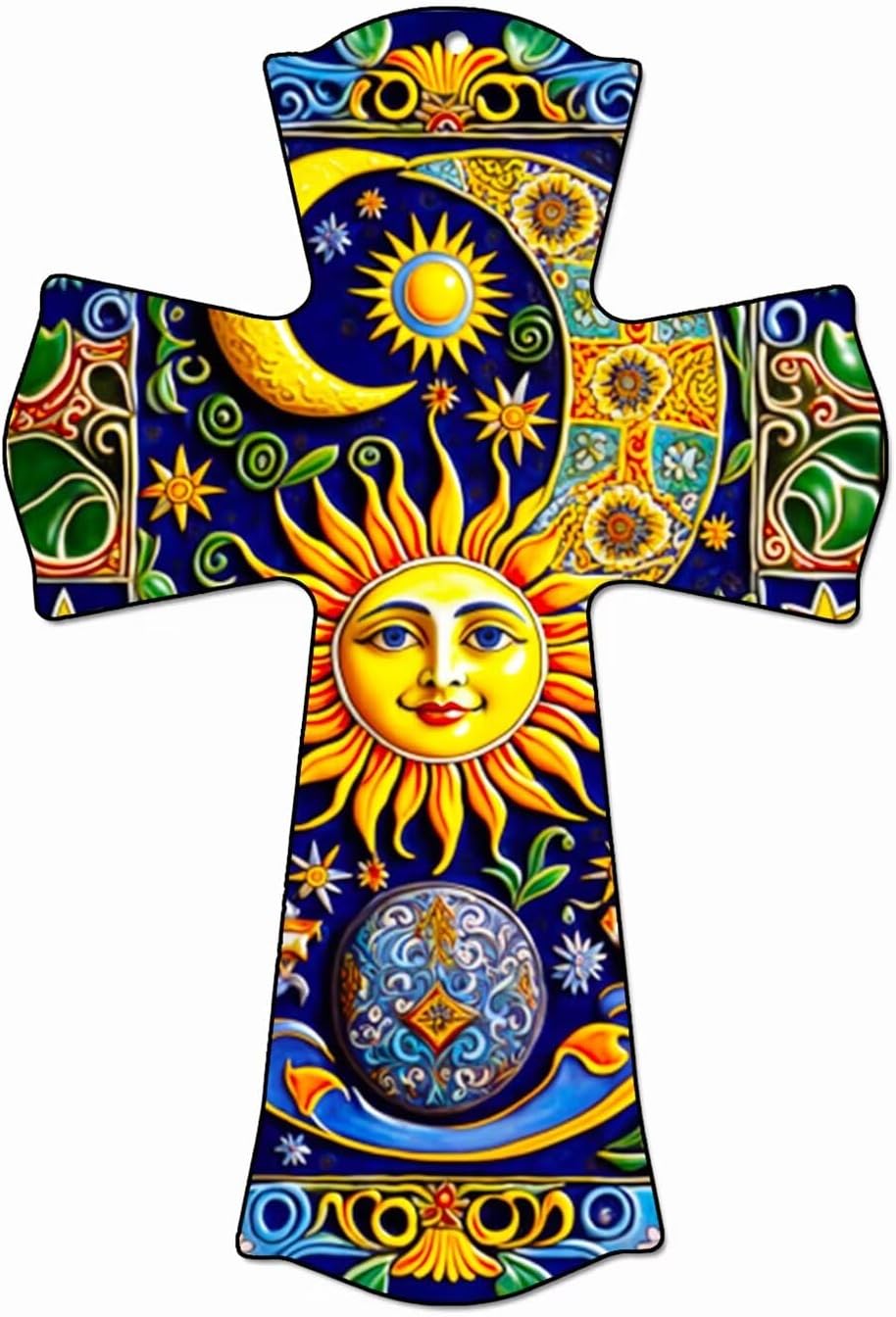 Amazon.com: CALUOHO Home Decor Wood Cross Mexican Talavera Ceramic Wall ...
