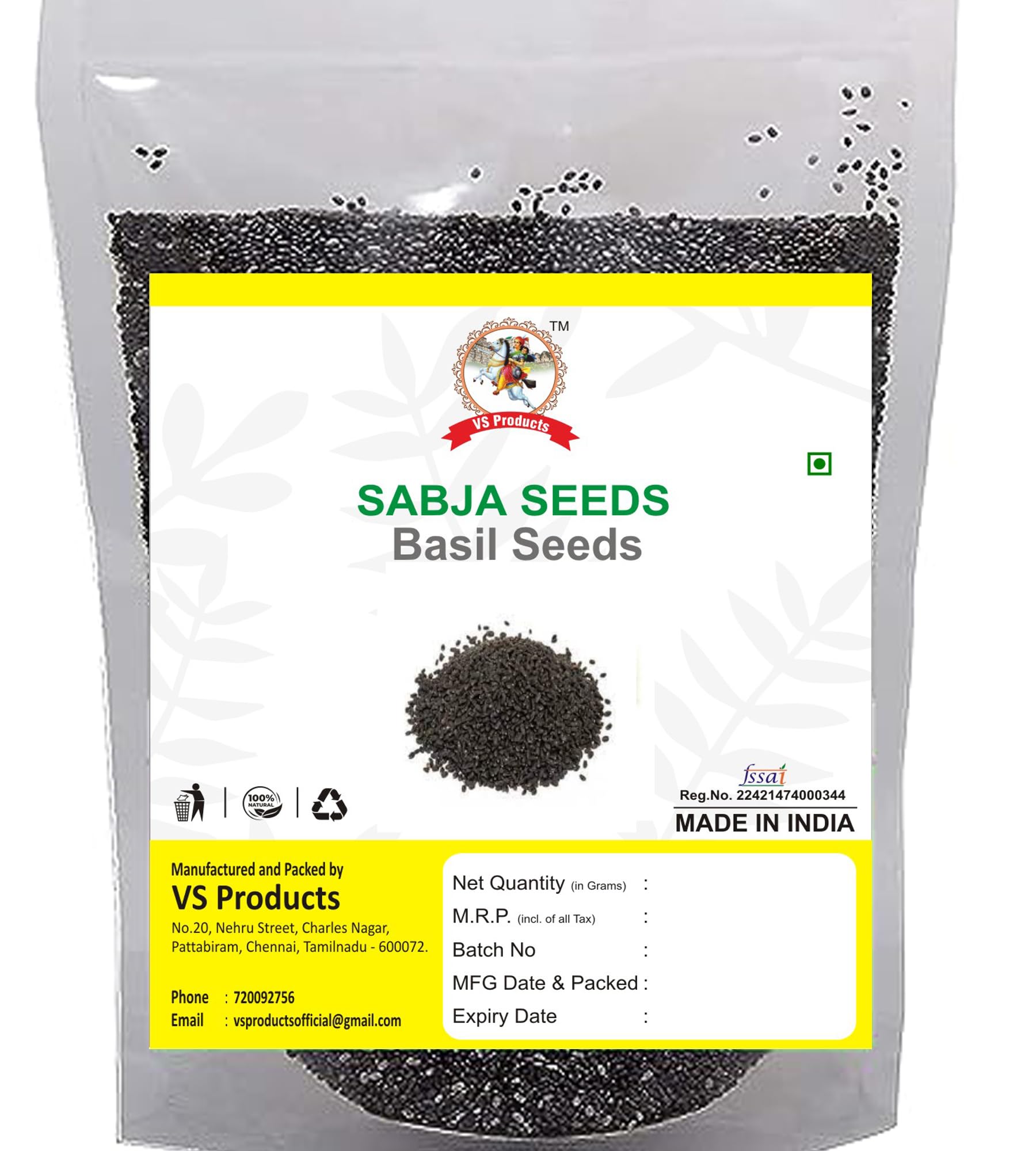 VS Products Sabja Seeds, 150g Basil Seeds, Falooda Seeds, Sabja Ginjalu ...