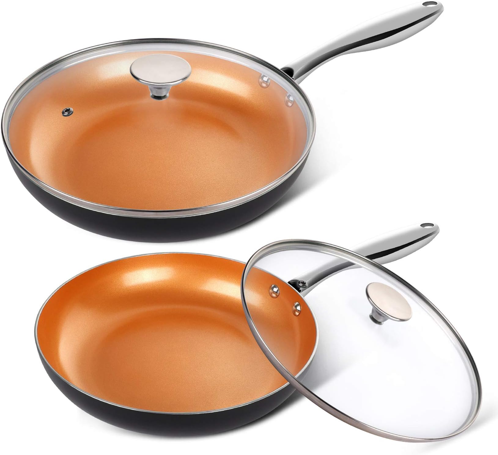 Amazon.com: MICHELANGELO Copper Frying Pan Set with Lid, 8" & 10 ...