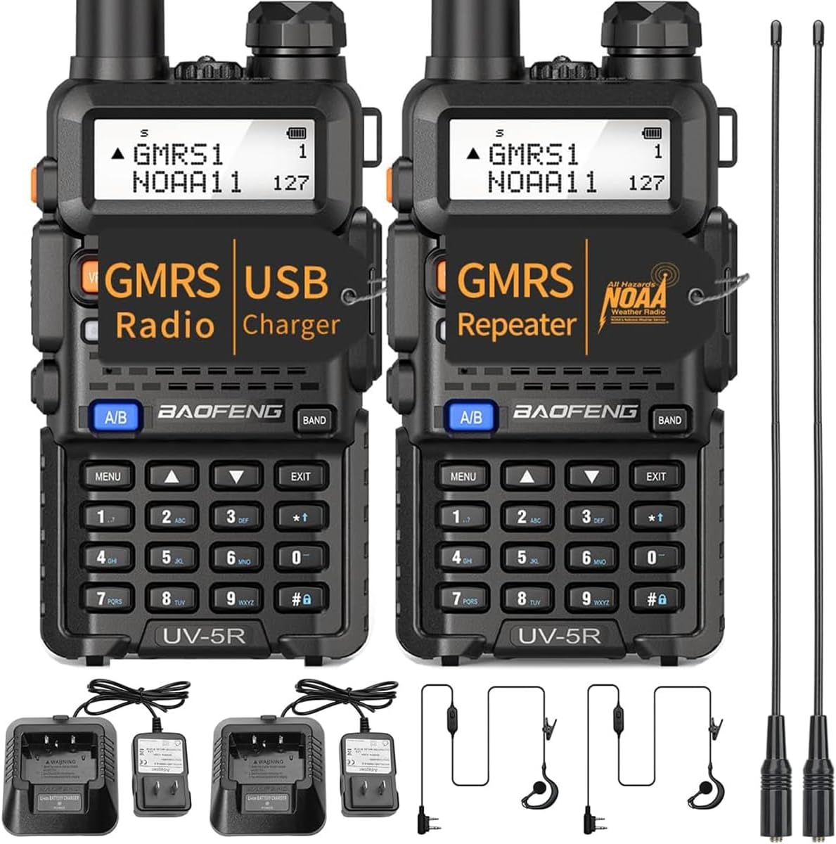 Amazon.com: BAOFENG UV-5R GMRS Radio Long Range Rechargeable Handheld ...
