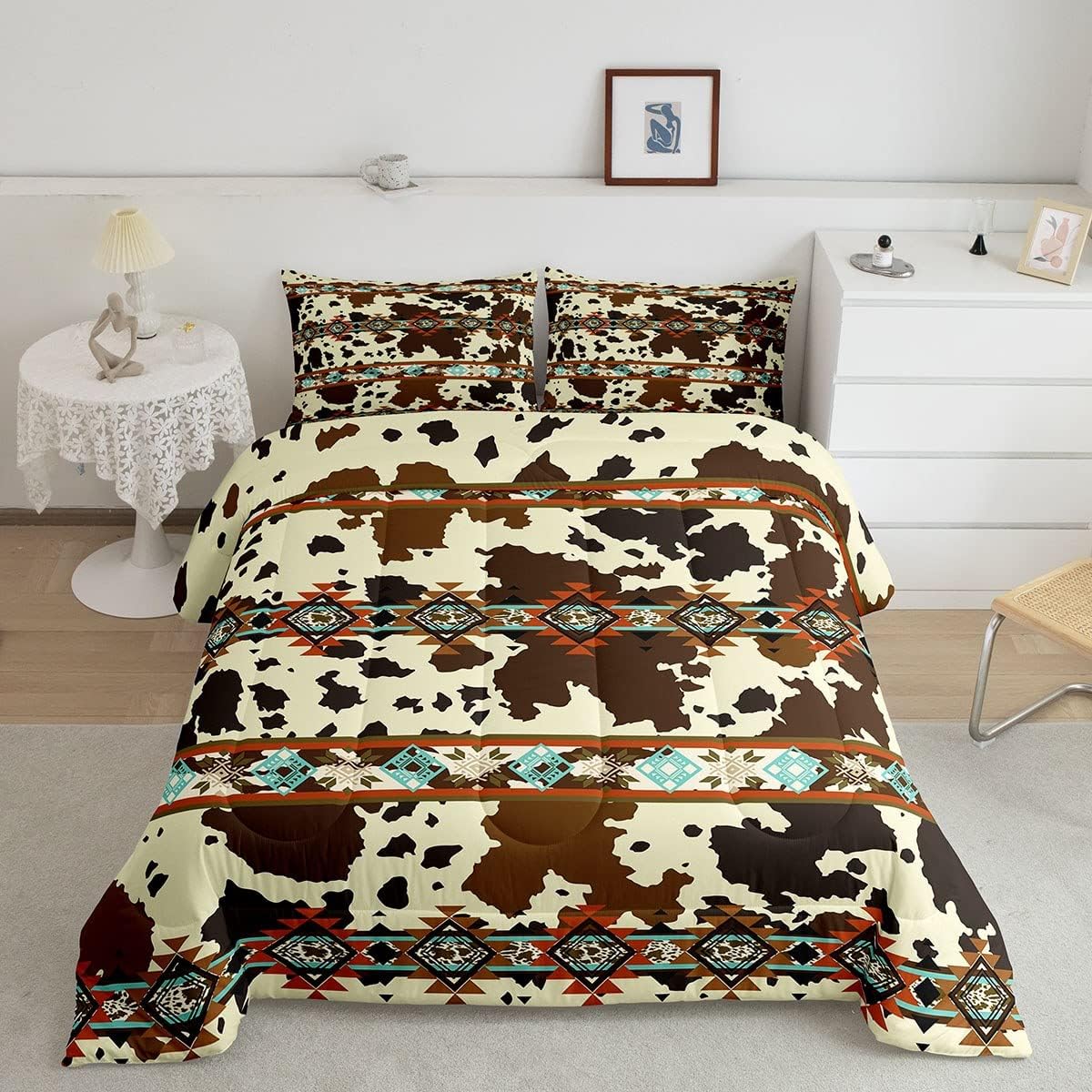 Amazon.com: Erosebridal Cowhide Comforter Set Western Bedding Set,Brown Highland Cow Print Quilt ...