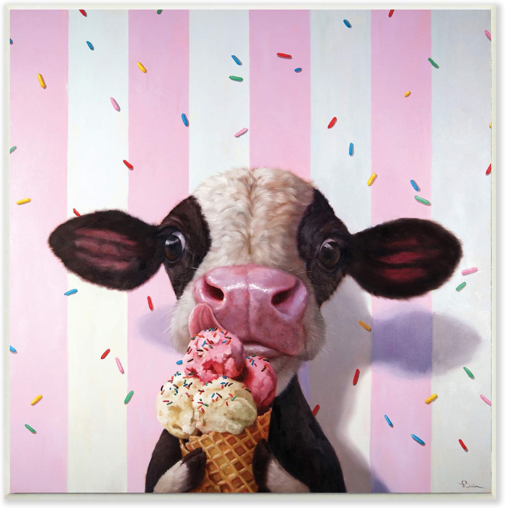 Amazon.com: Stupell Industries Cute Baby Cow with Ice Cream Cone Pink ...