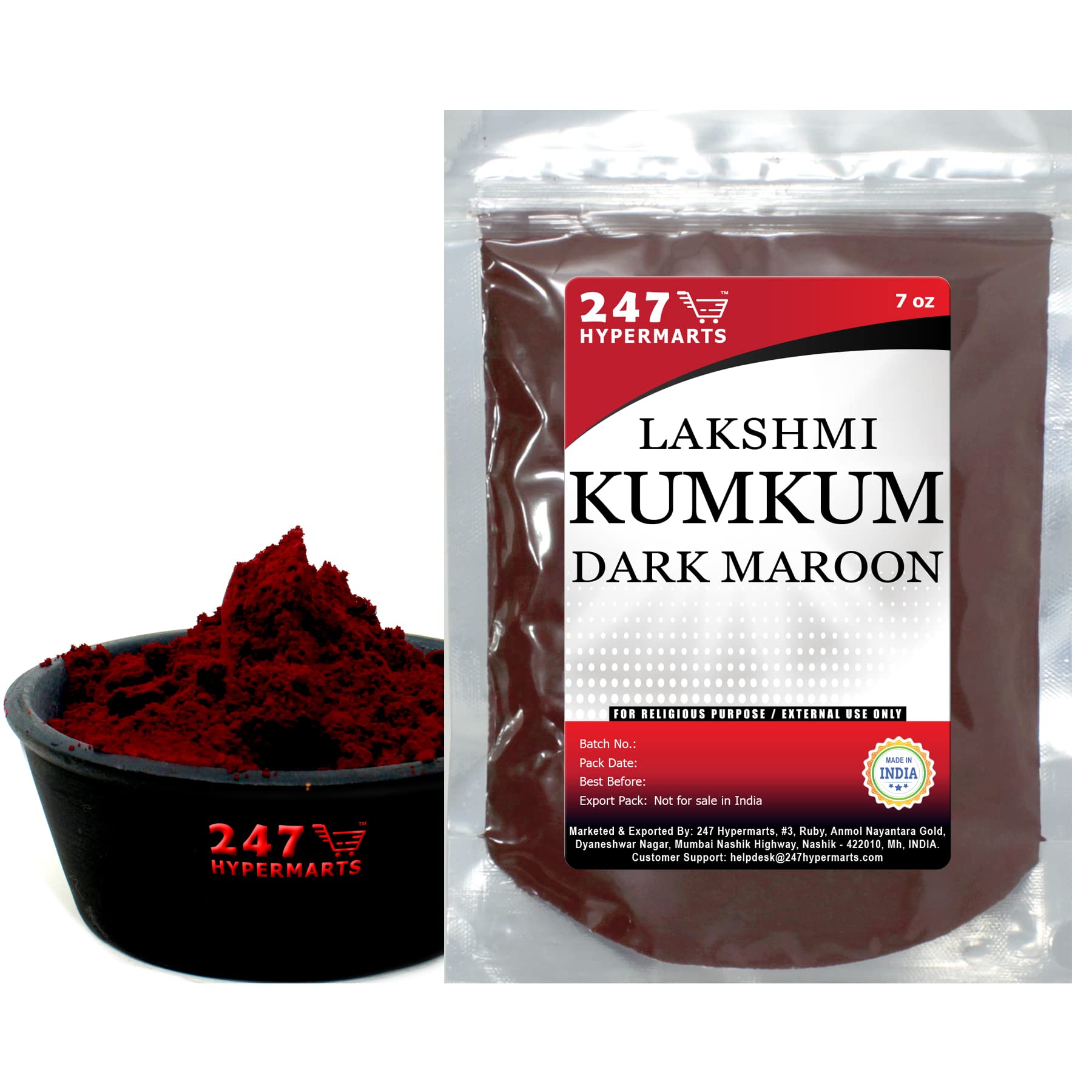 Buy 247 Hypermarts Lakshmi Kumkum Powder Dark Maroon (200g / 7 oz ...