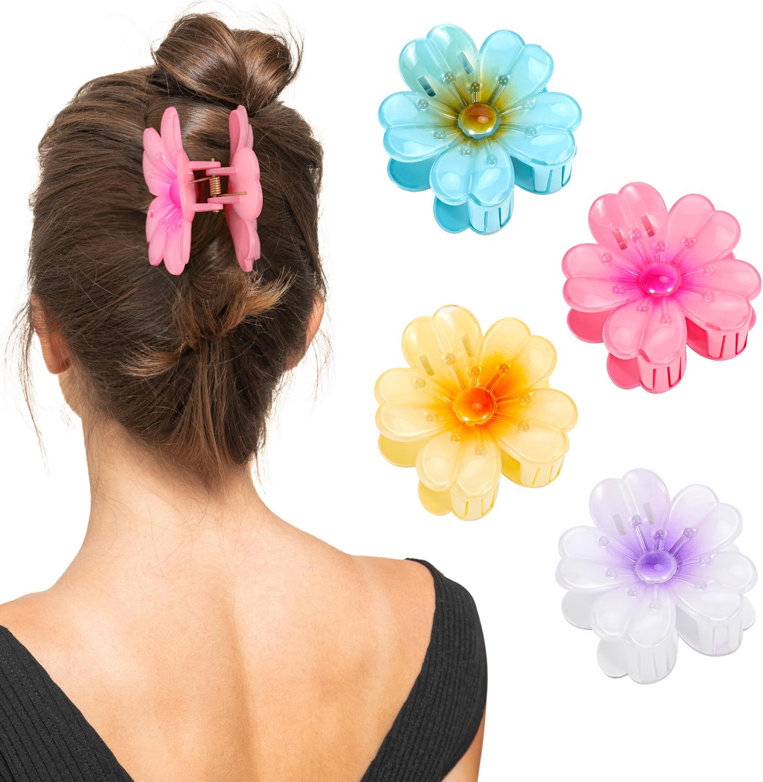 Amazon.com: Hawaiian Large Flower Hair Claw Clips ,6 Pack Thin Thick ...