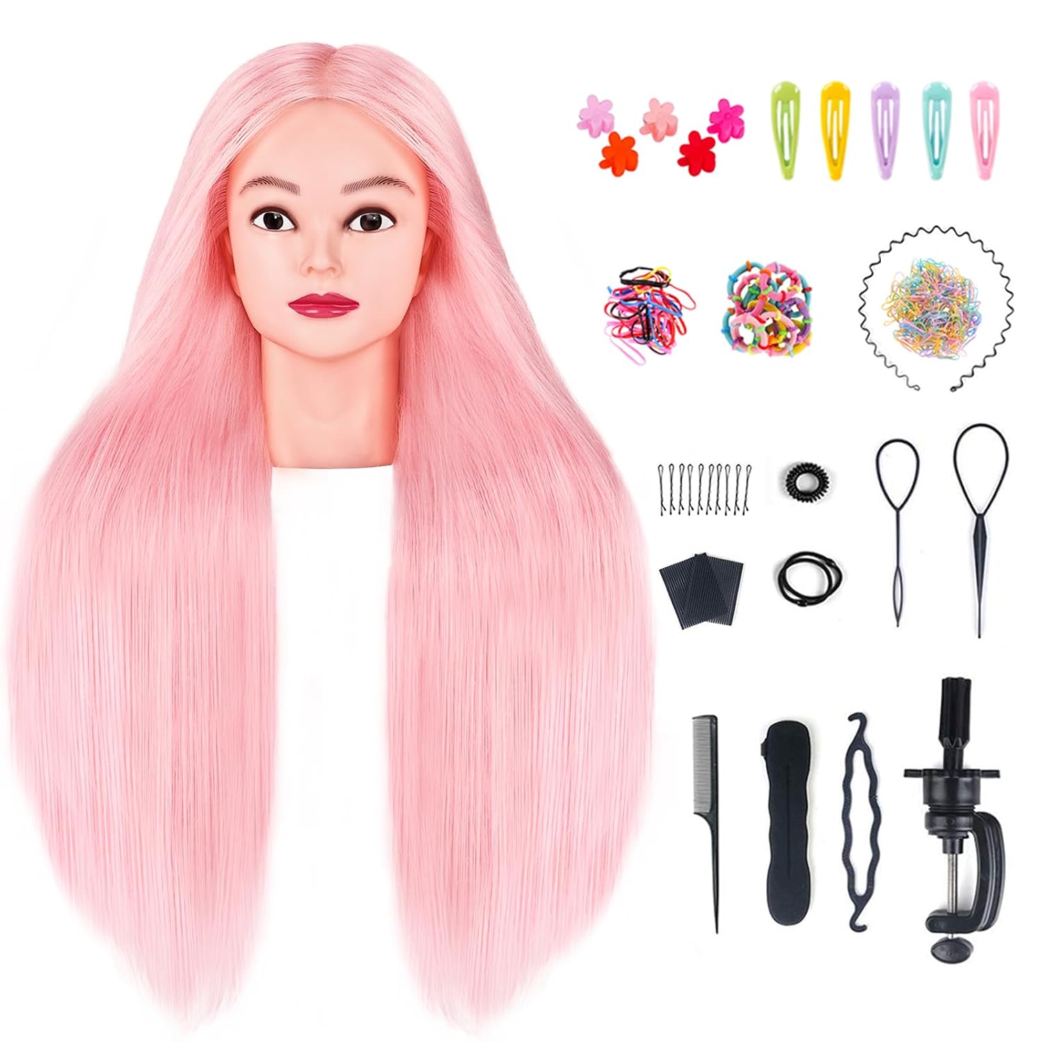 Amazon.com : Mannequin Head with 80% Human Hair, 26" Pink Hair ...