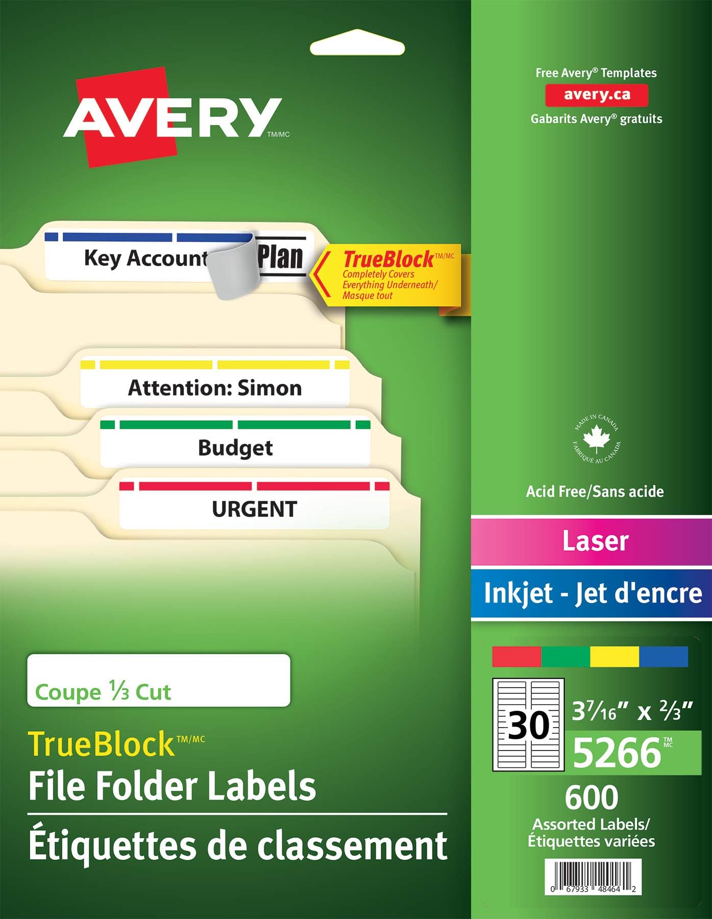 Avery Filing Labels with TrueBlock Technology for Laser and Inkjet ...