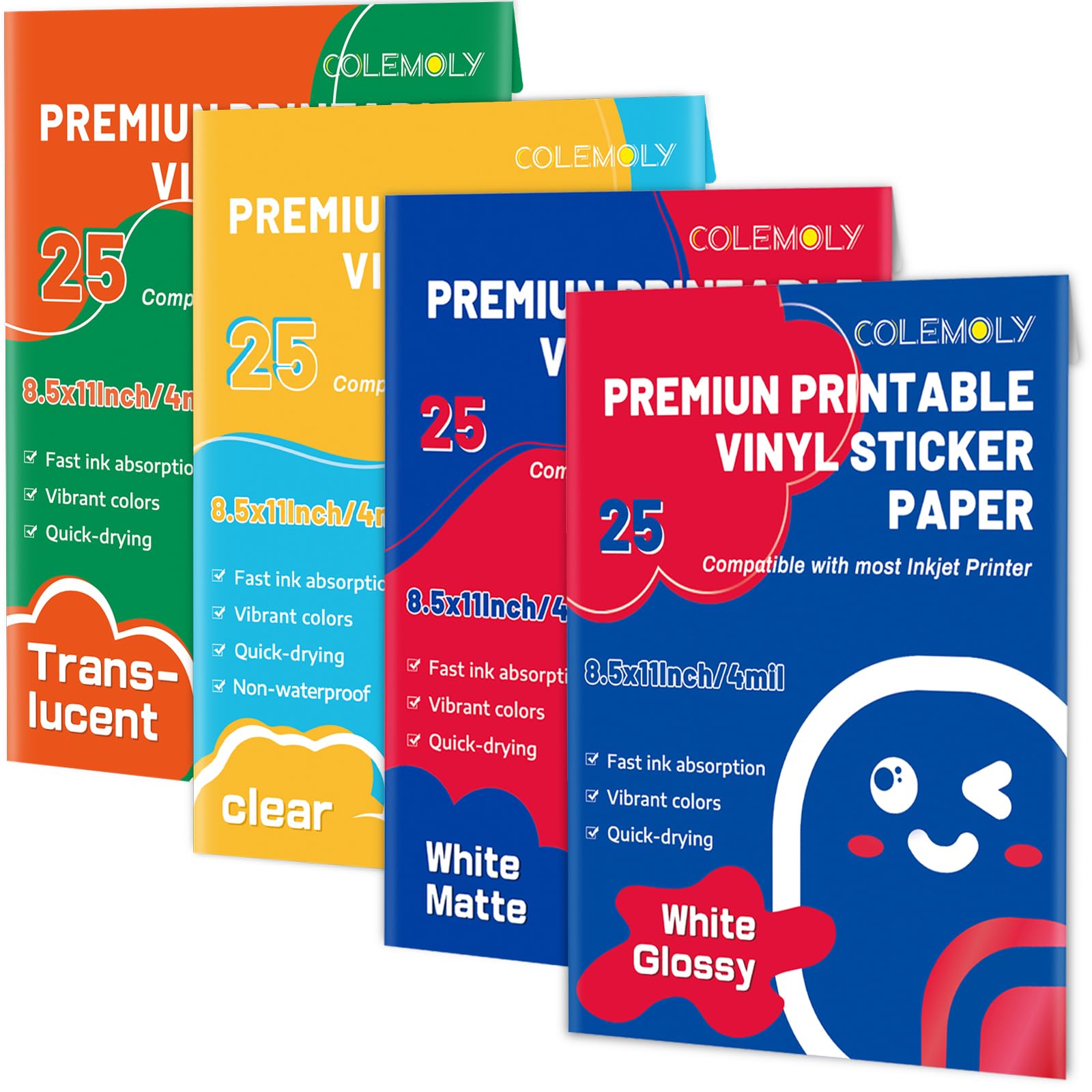 Amazon.com : Sticker Paper Printable Vinyl 25 Glossy and 25 Matte and ...