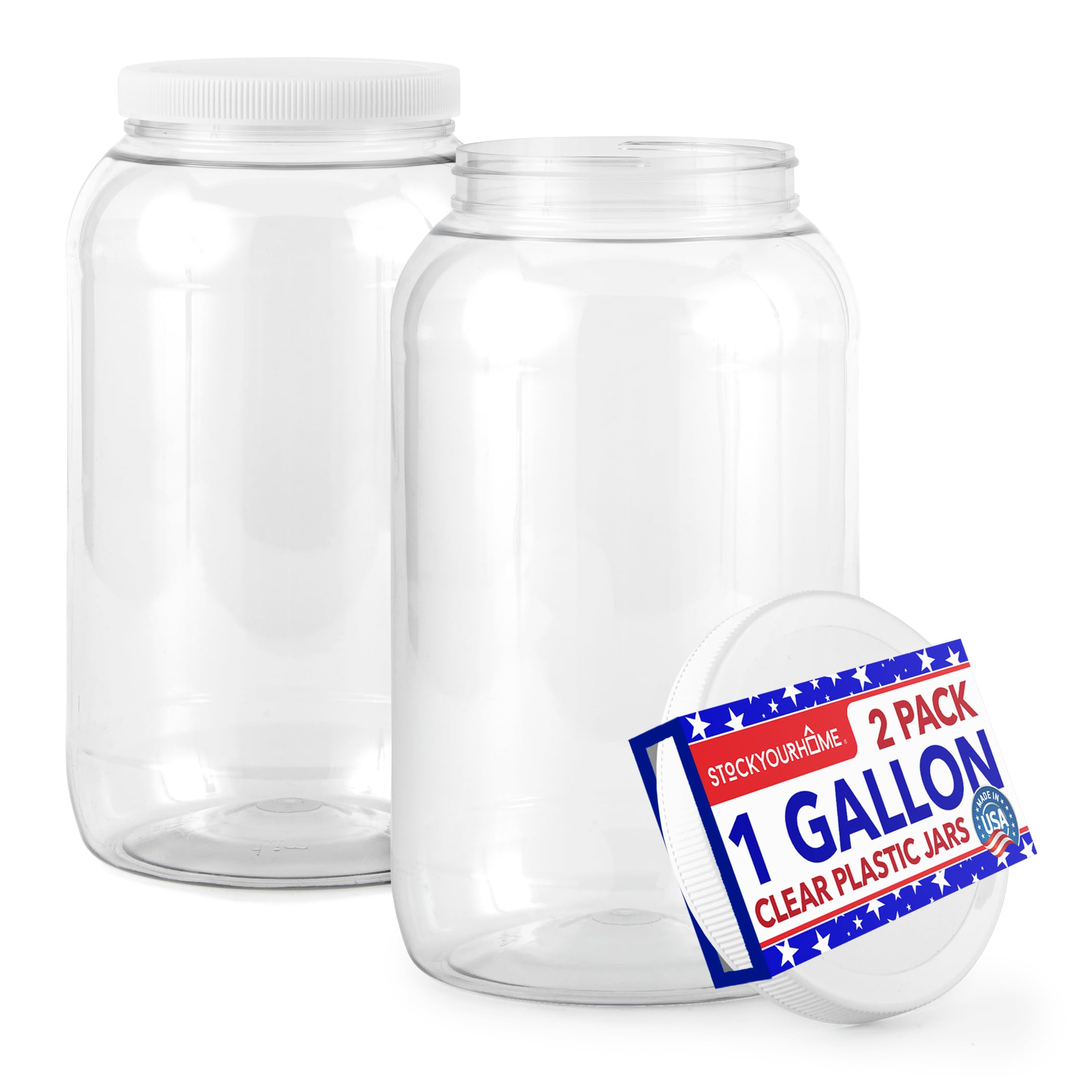 Amazon.com: Stock Your Home 1 Gallon Clear Plastic Jars with Lids (2 ...