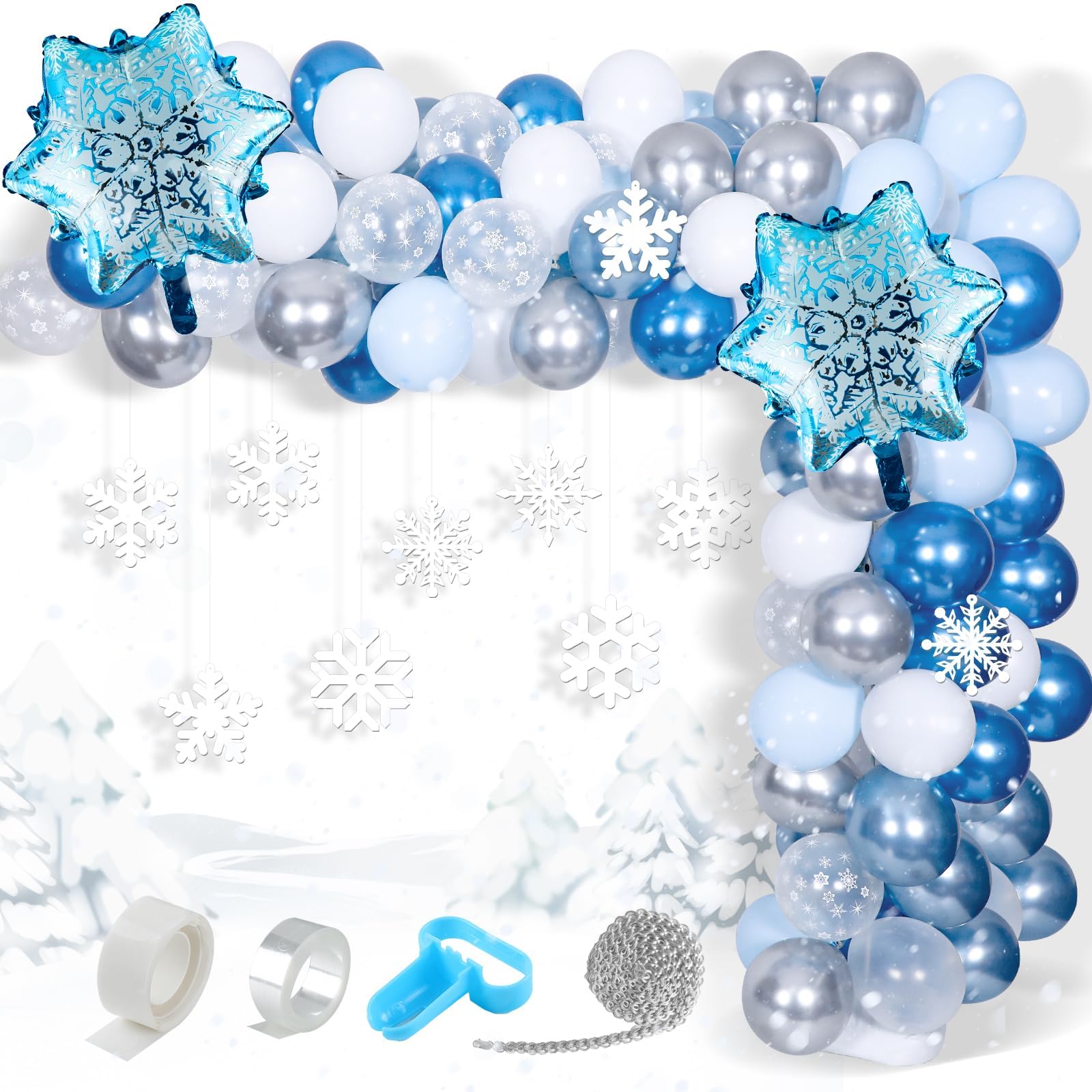 Amazon.com: Blue Snowflake Balloons Garland Arch Kit Metallic Blue ...