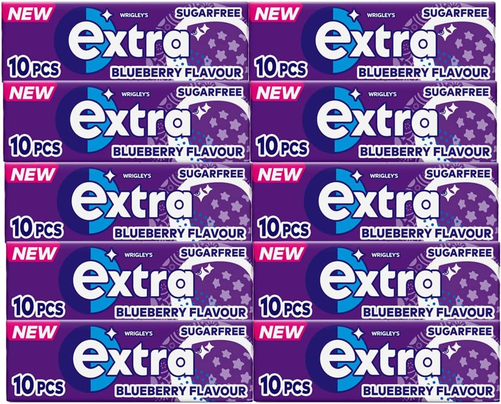 10 x 10 piece Blueberry Flavour Chewing Gum Sugar Free Dental Oral Care ...