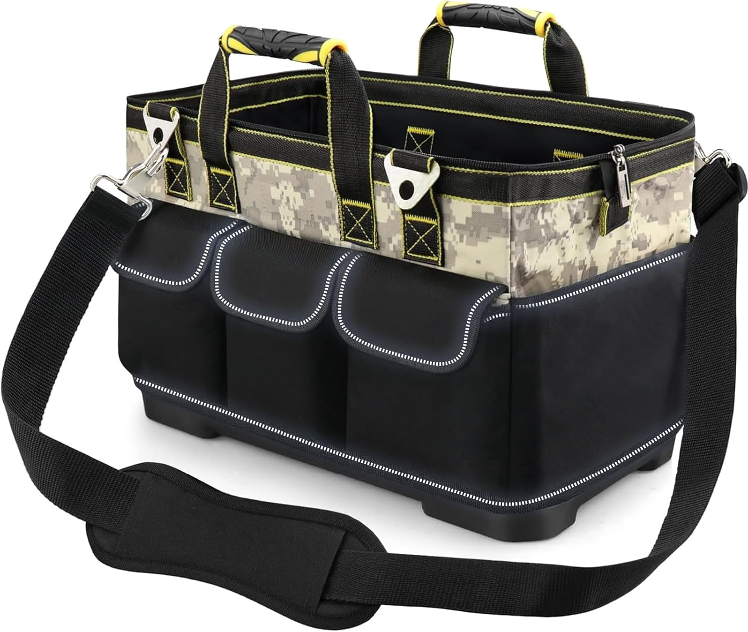 15 Inch Open Top Tool Tote Bag with Hard Bottom, Waterproof Electrician ...