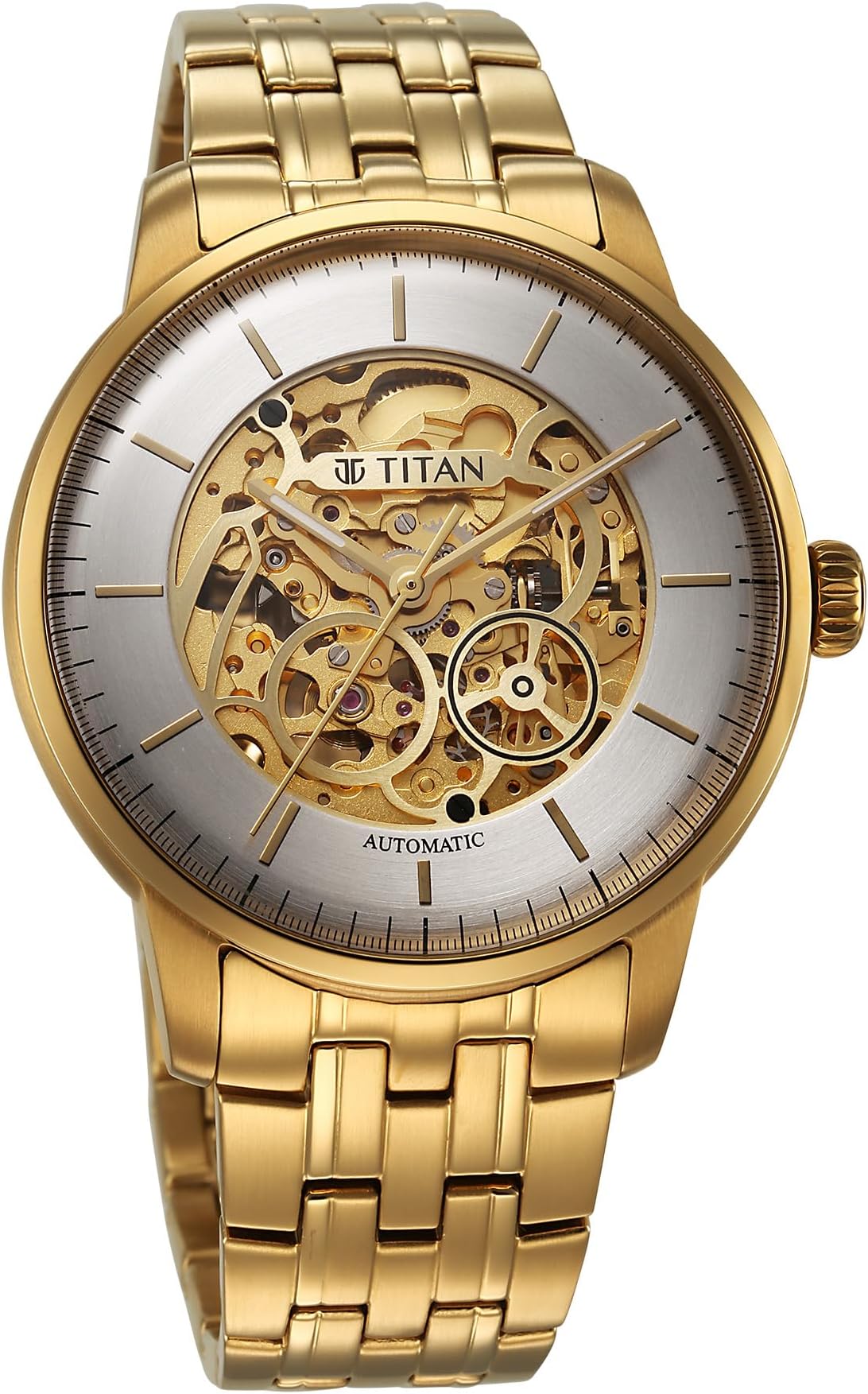 Titan Golden Heart Skeletal Automatic Analog with Silver Dial Yellow ...