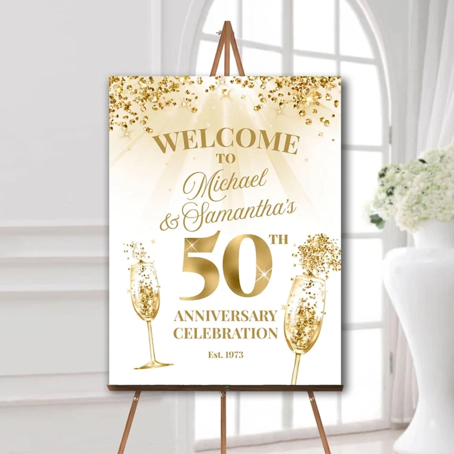 Amazon.com : Wedding anniversary welcome sign Any year golden ...