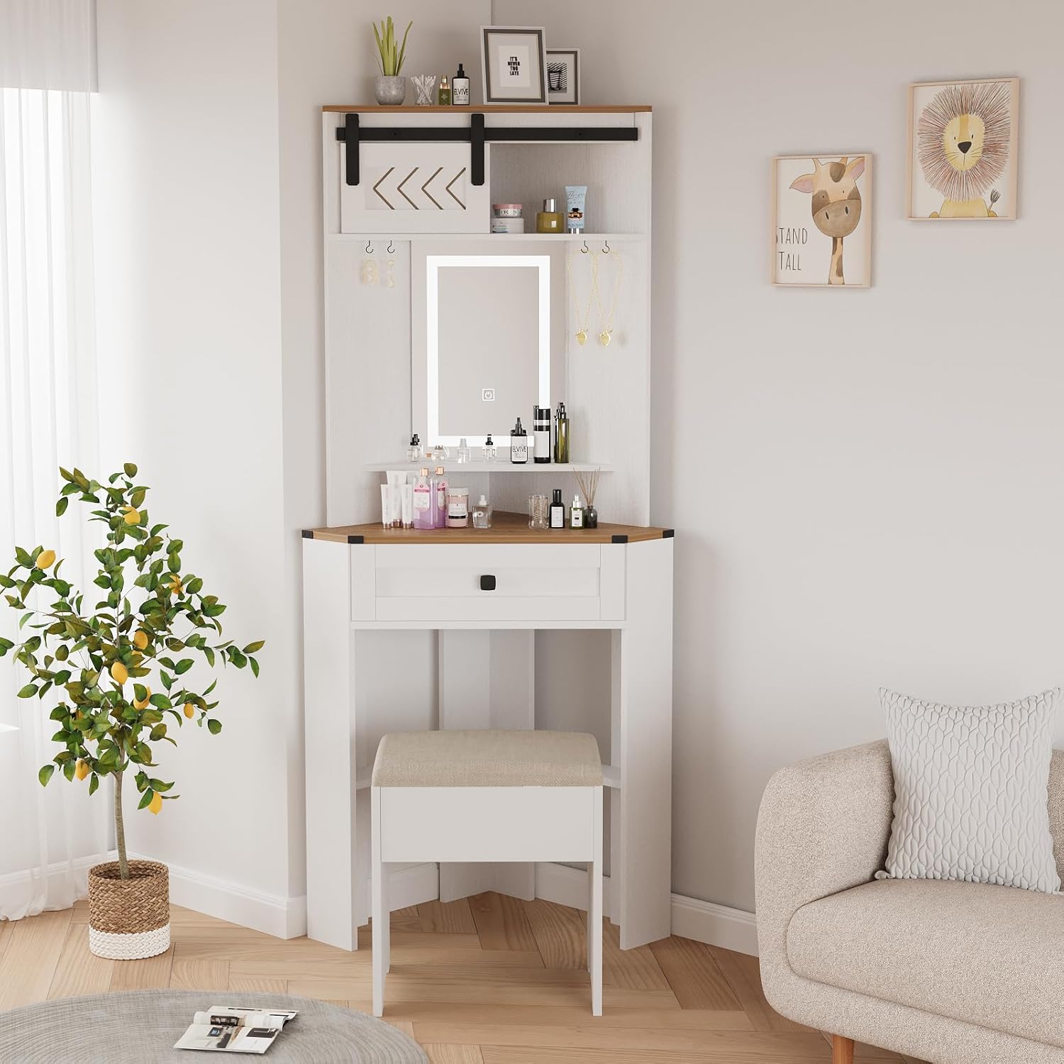 Amazon.com: ARTETHYS Small Vanity Desk Set with Lights and Mirror ...