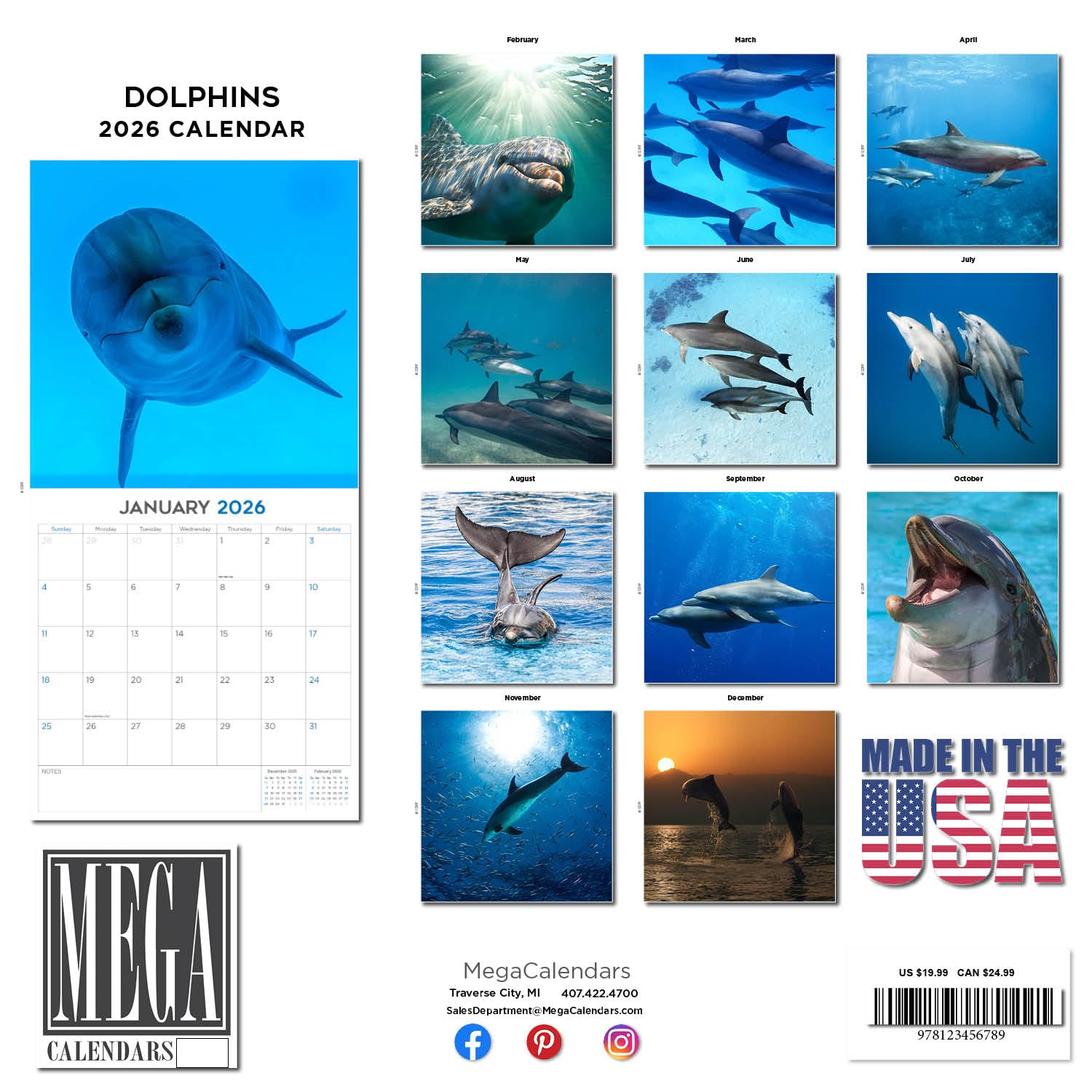 Snapklik.com : 2026 Dolphins Calendar - Dog Breed Wall Calendar - 12 X ...