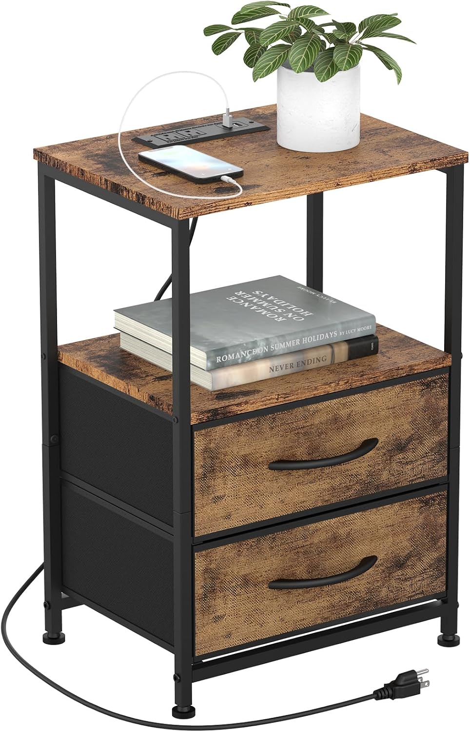 DOMYDEVM Nightstand with Charging Station, End Side Table with USB ...