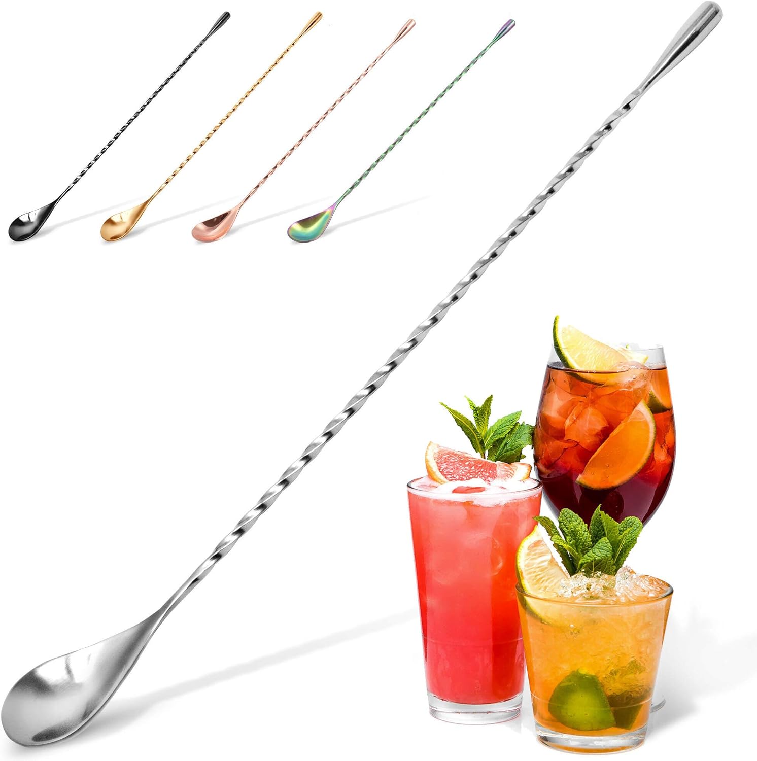 Zulay Premium 12 Inch Stainless Steel Cocktail Spoon, Long Attractive ...