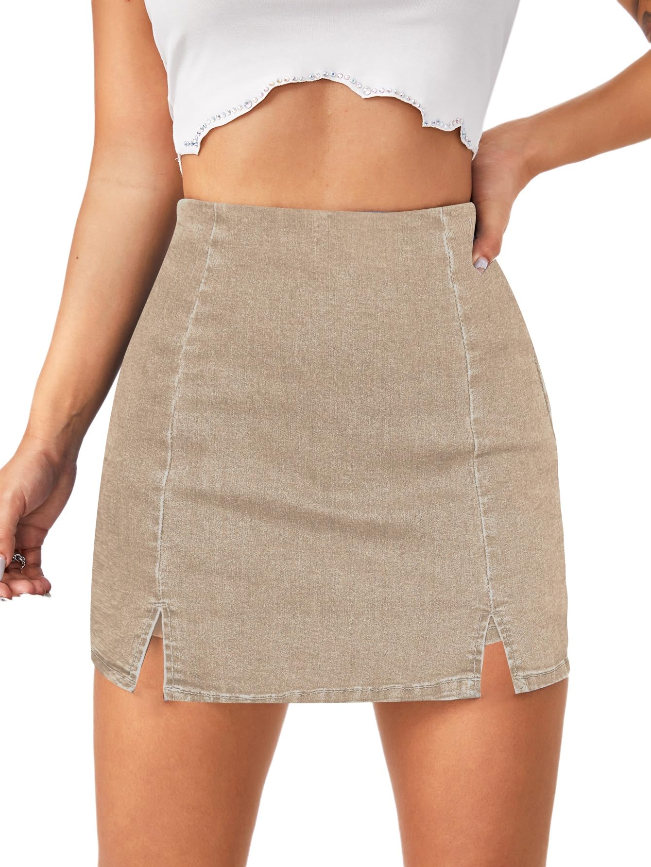 Floerns Women's Casual Split Hem High Waist Denim Skorts Skirt Shorts ...