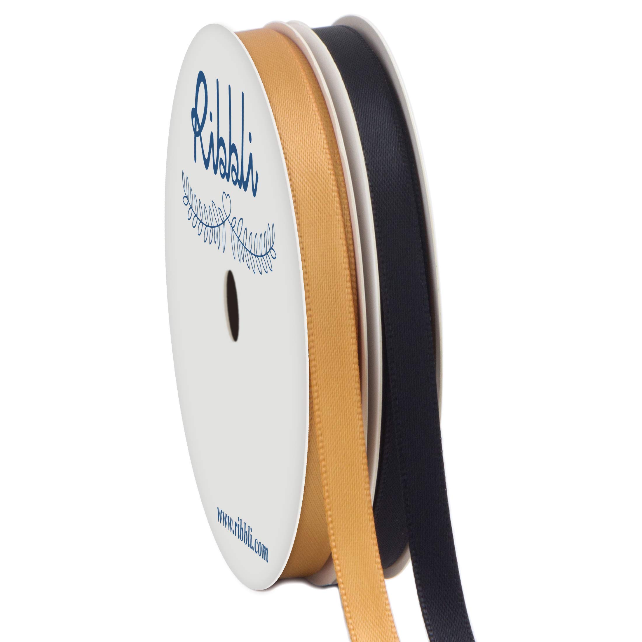 Snapklik.com : Ribbli 2 Rolls Satin Old Gold & Black Craft Ribbon,Total ...