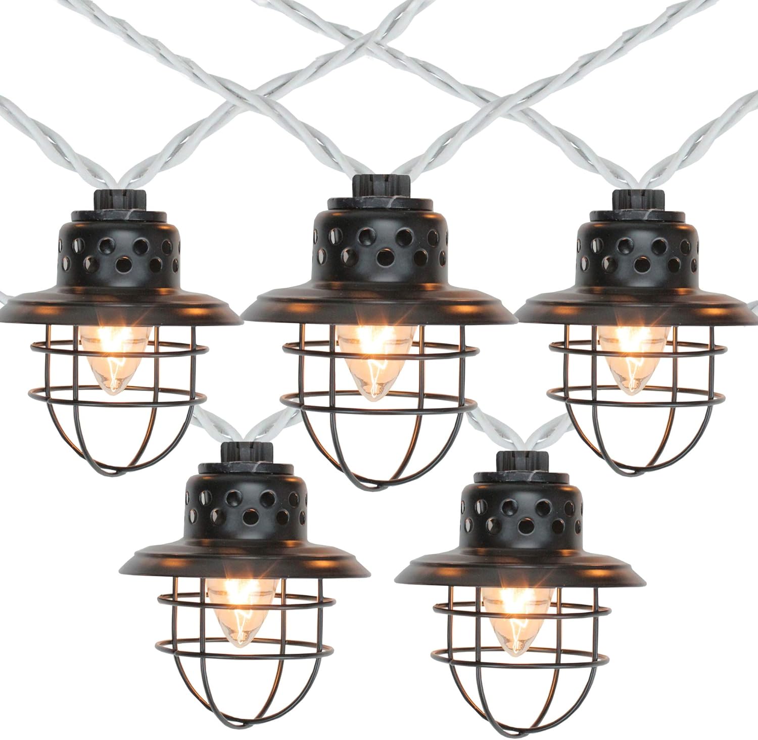 Amazon.com : 10-Count Black Caged Fisherman Lantern Patio String Light ...