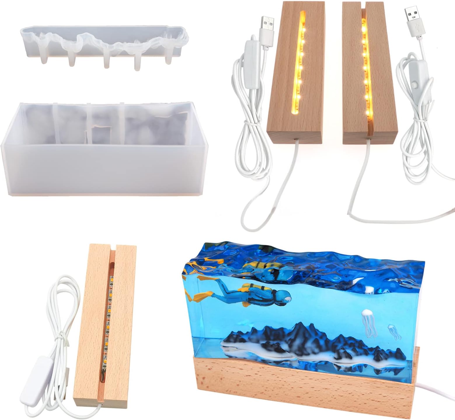 Amazon.com: Mountain Sea Light Resin Molds with 3PCS Rectangle Wooden ...