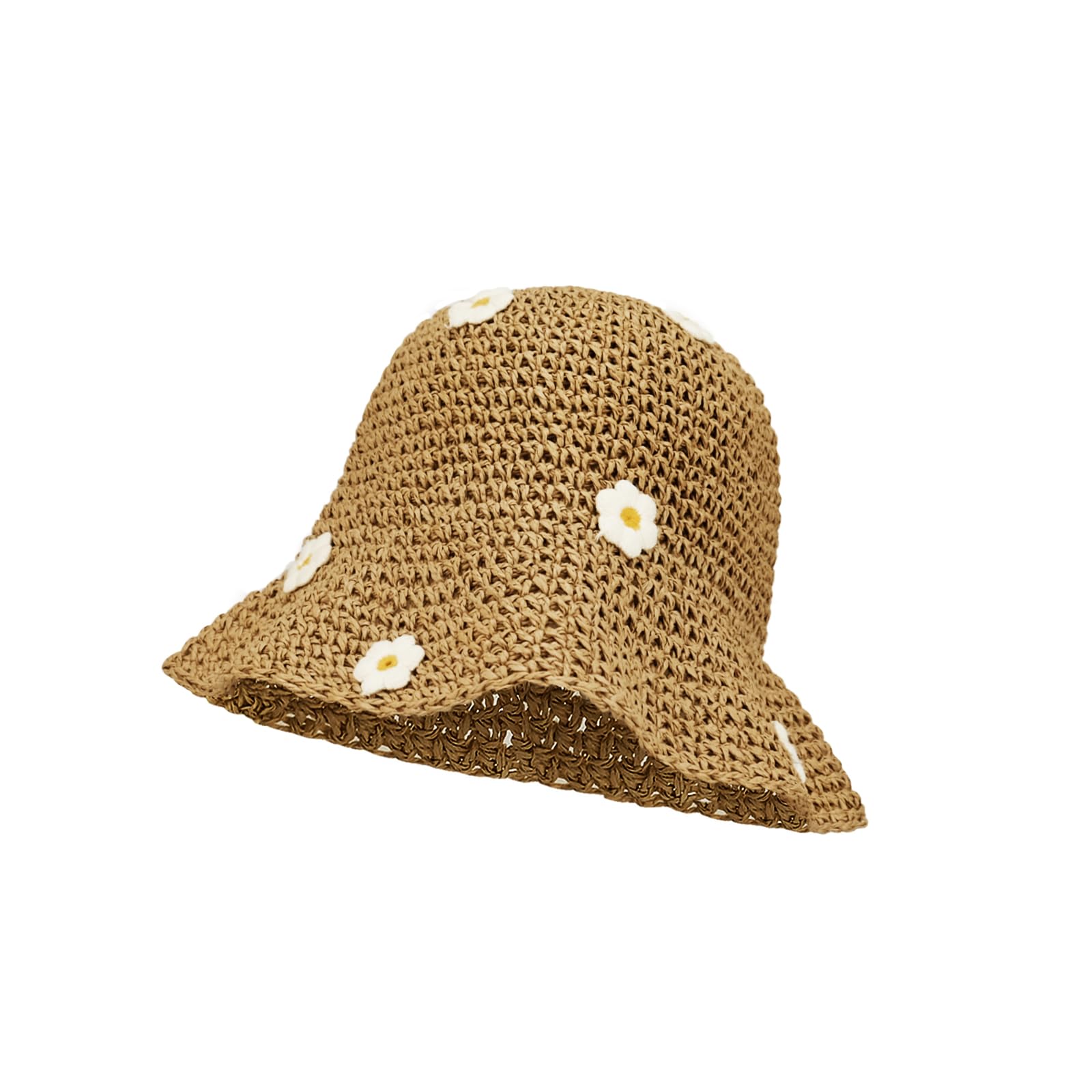 Women Straw Sun Hat Foldable Beach Hat Wide Brim Floppy Bucket Hat with ...