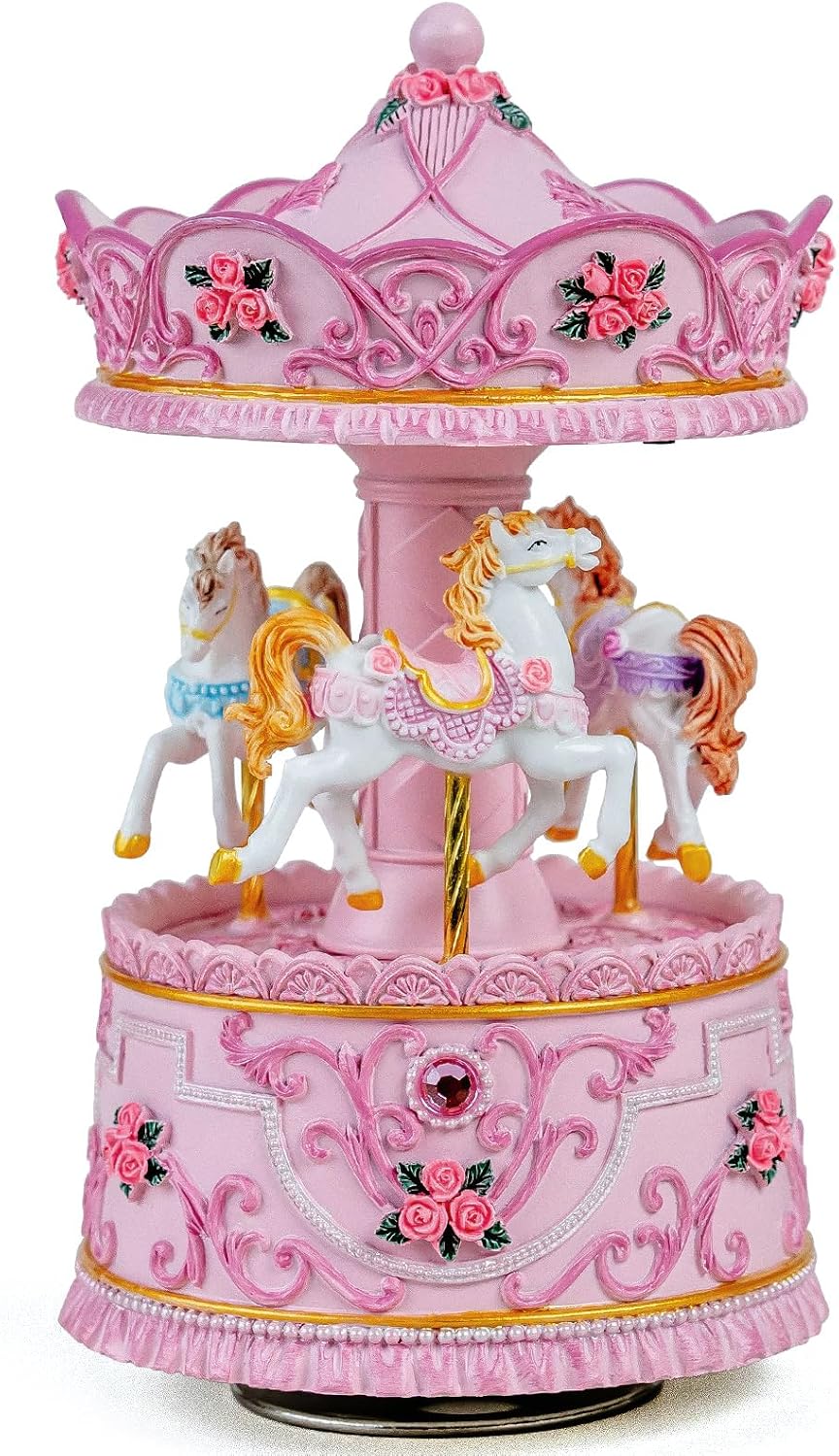 Amazon.com: Mr.Winder Enchanting Pink Carousel Music Box with LED ...