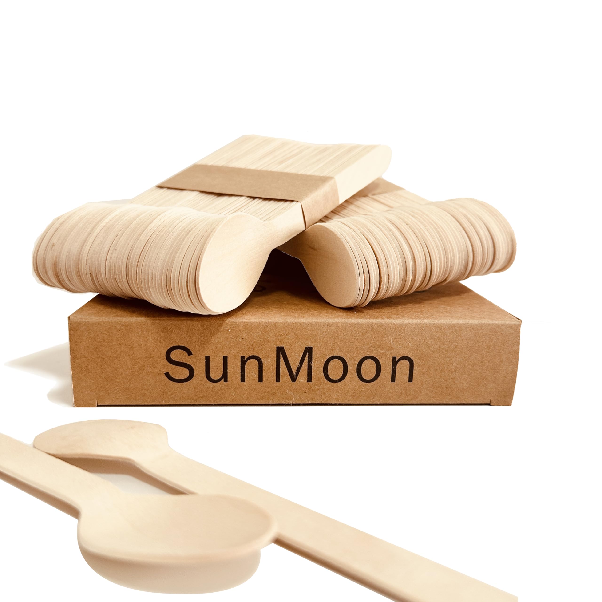 SunMoon Eco Friendly 100 Pack Wooden Spoons Disposable, Substitute for ...