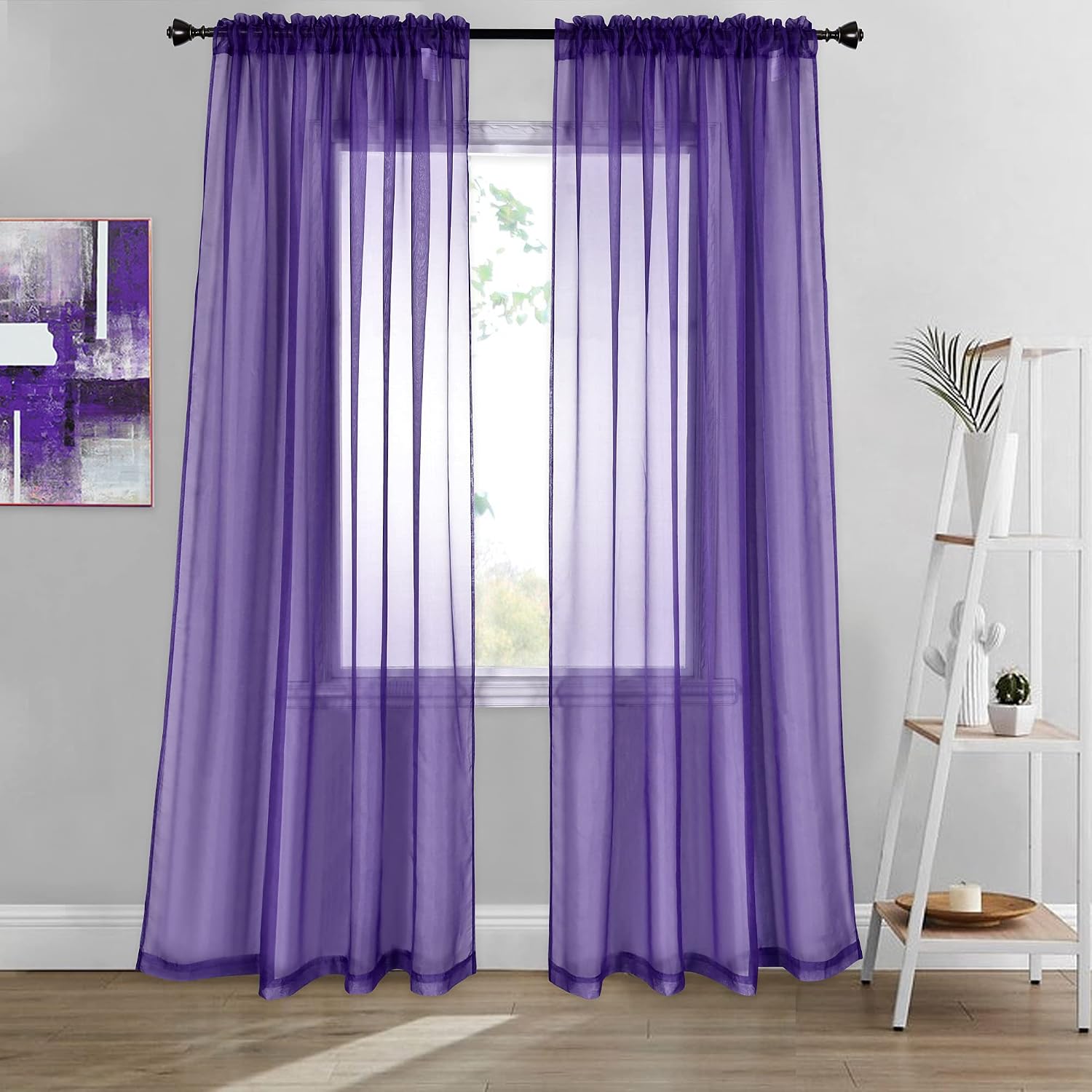 DONREN 2 paneles de cortinas transparentes de color morado oscuro ...