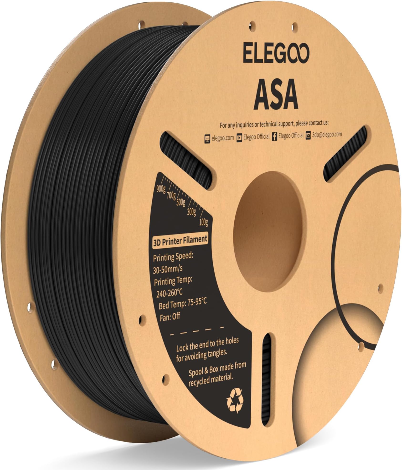 Amazon.com: ELEGOO ASA Filament 1.75mm Black 1KG, UV & Weather ...