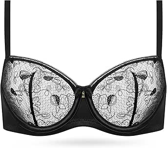 Wingslove Women's Sexy Lace Bra Sheer Balconette Bralette See-Through Bras Embroidered Unlined ...