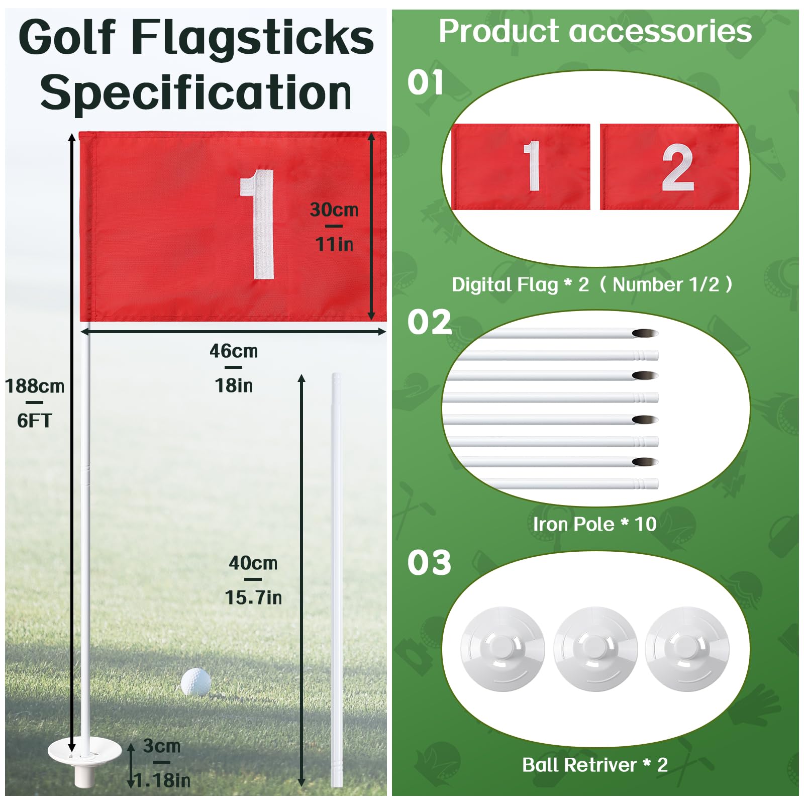 Snapklik.com : Golf Flag Poles For Putting Green, Golf Flagstick 6 FT ...