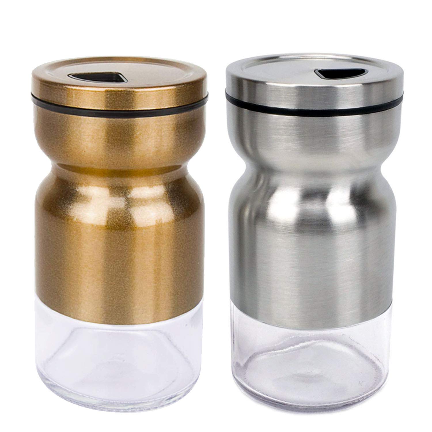 Amazon.com: Salt & Pepper Shakers Stainless Steel Cover Glass Bottom ...