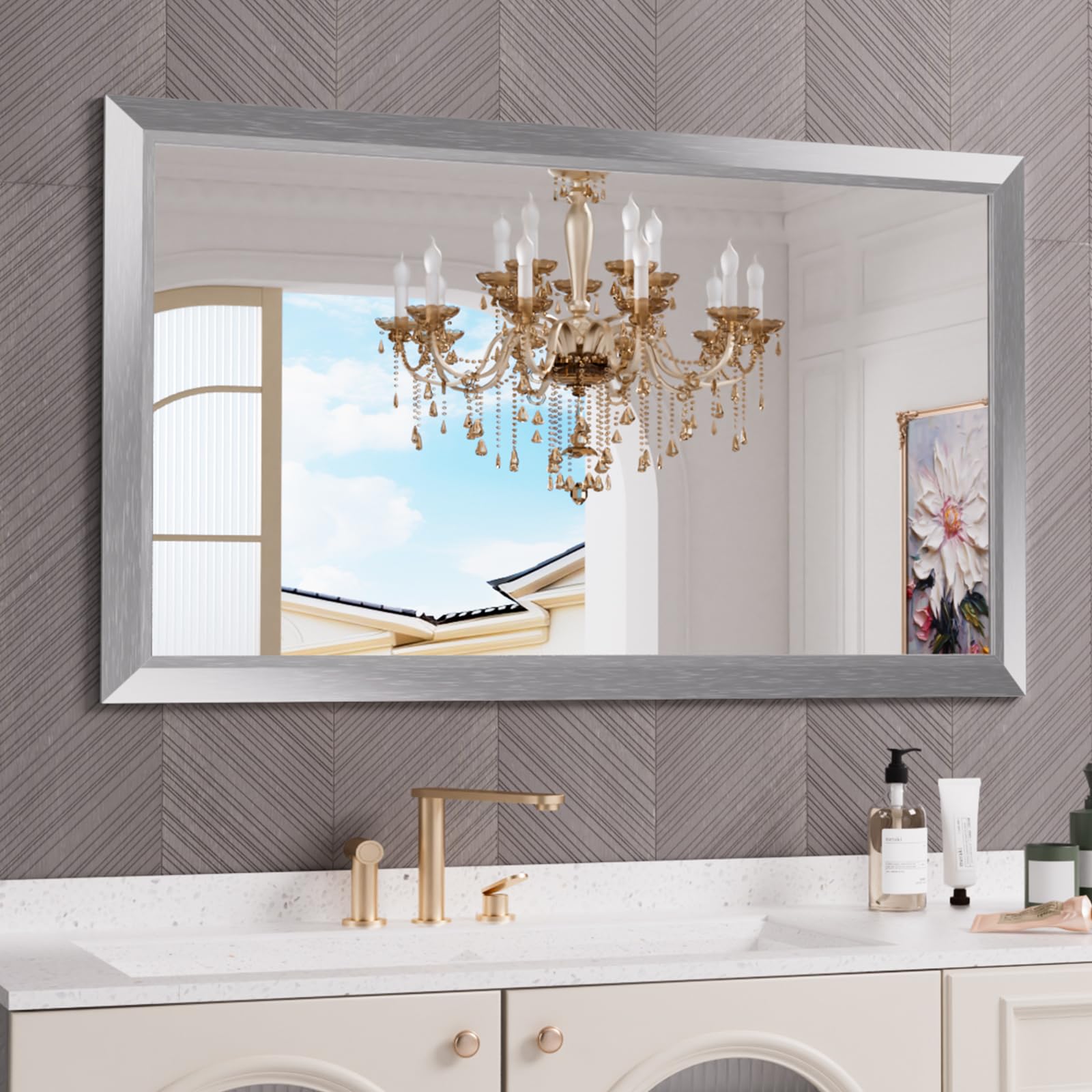 Amazon.com: Amorho 50x30 Inch Bathroom Mirror Silver, Thick Metal ...