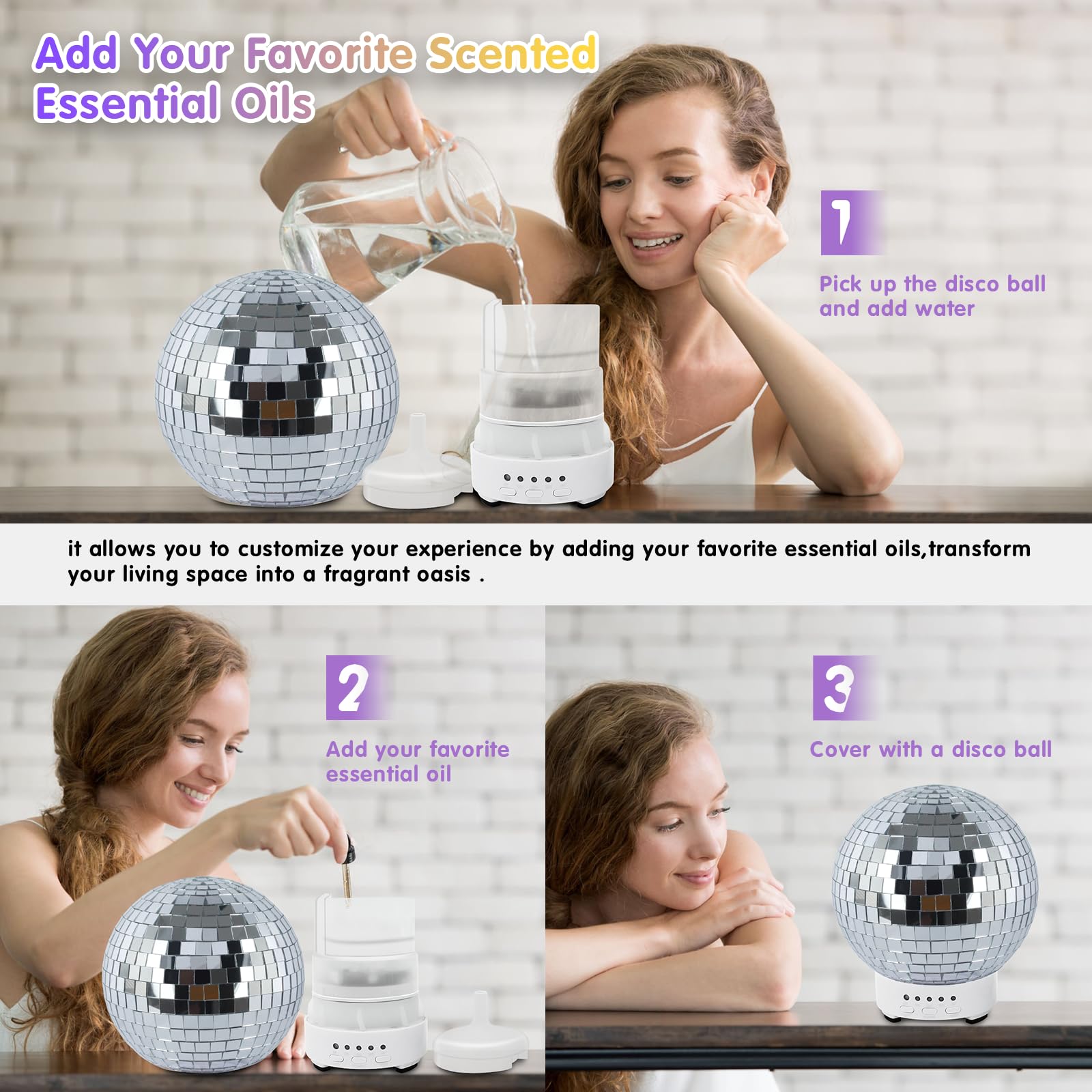 Disco Ball Diffuser - Essential Oil Diffuser,360°Rotating Mirror Disco ...