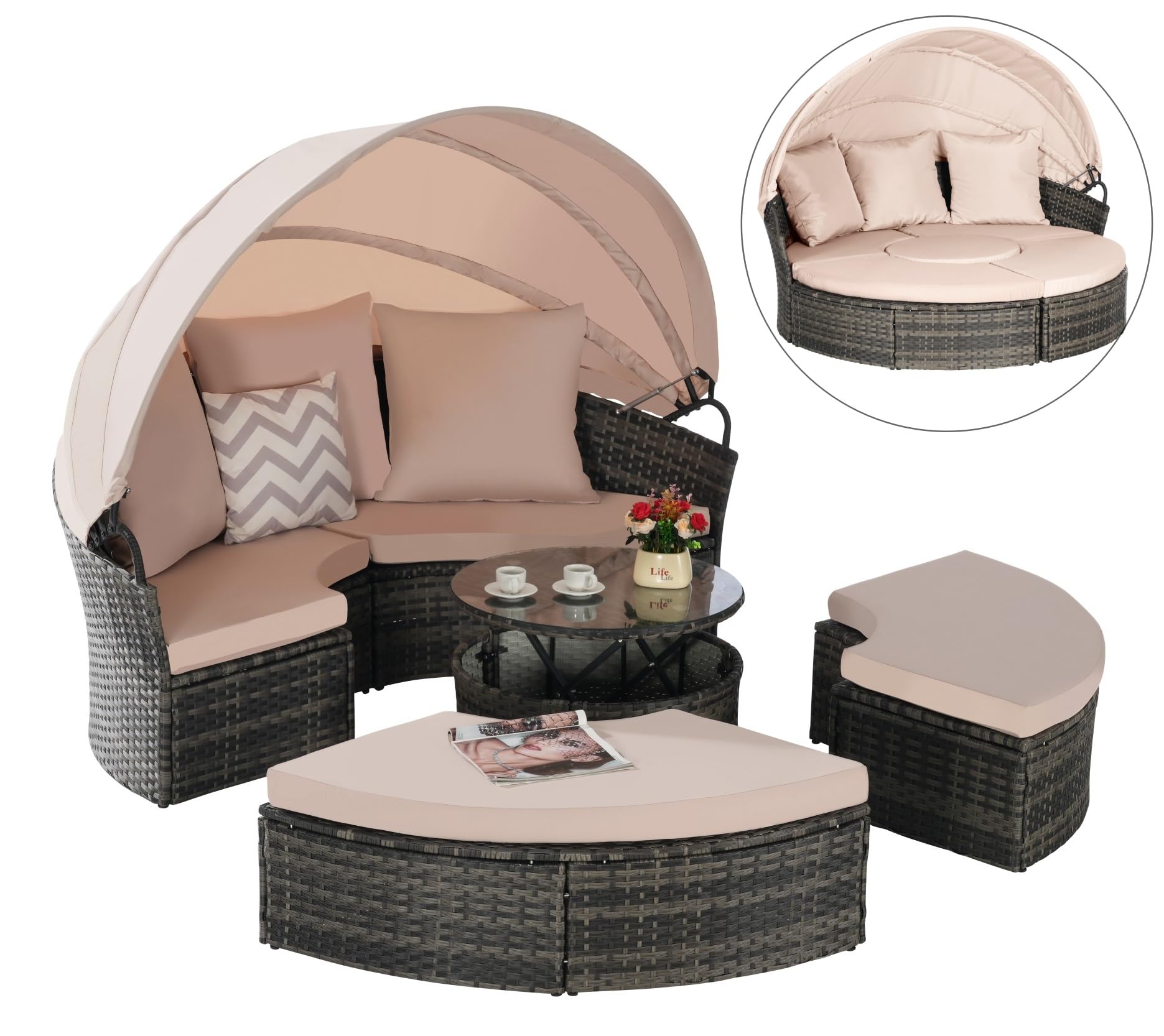 Snapklik.com : KEIKI Outdoor Patio Round Sleeper Couch Daybed