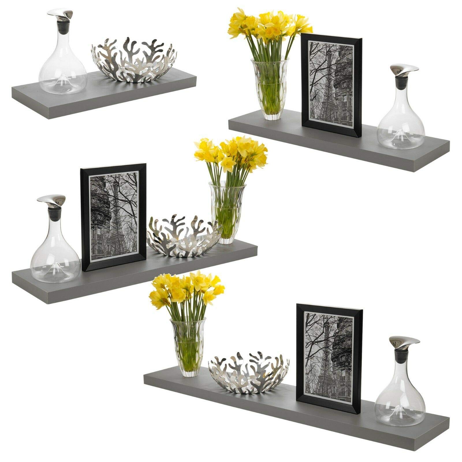 Urbn-Living 80cm Grey Wooden Floating Wall Mount Shelves Display Unit ...