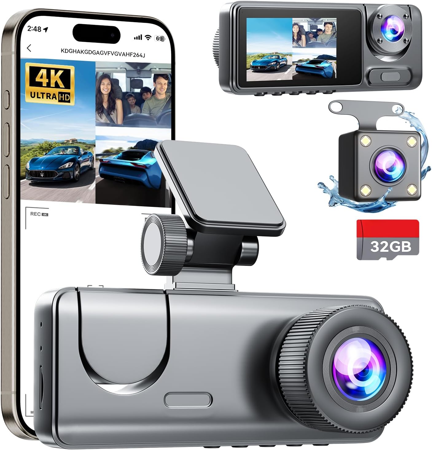 Amazon.com: 3 Channel Dash Cam Front and Rear Inside, Bulit a 32GB Card ...