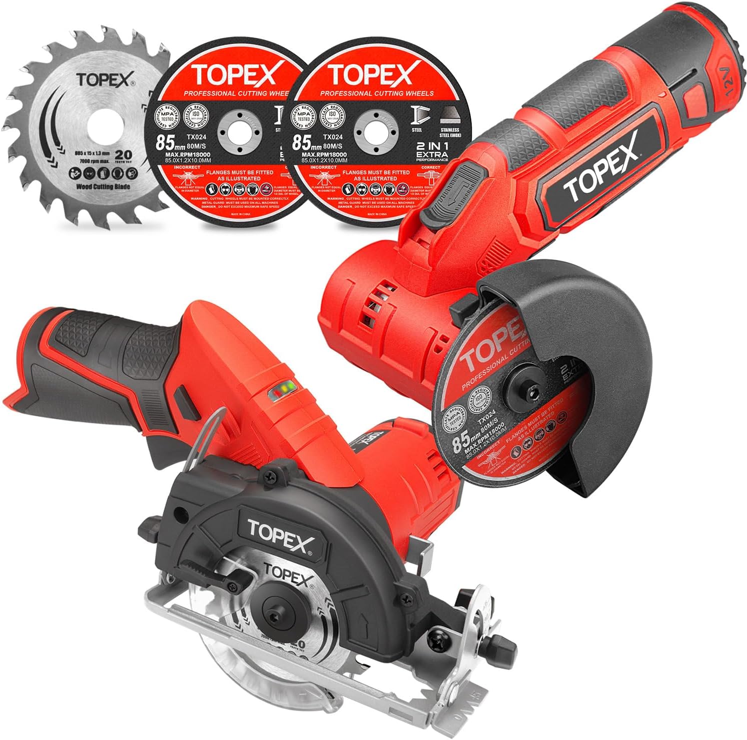 TOPEX 12V Cordless Power Tool Kit Angle Grinder Circular Saw : Amazon ...