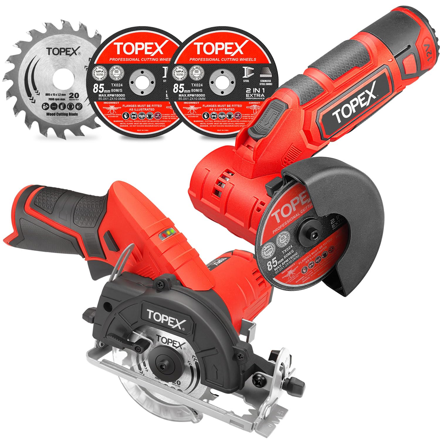 TOPEX 12V Cordless Power Tool Kit Angle Grinder Circular Saw : Amazon ...