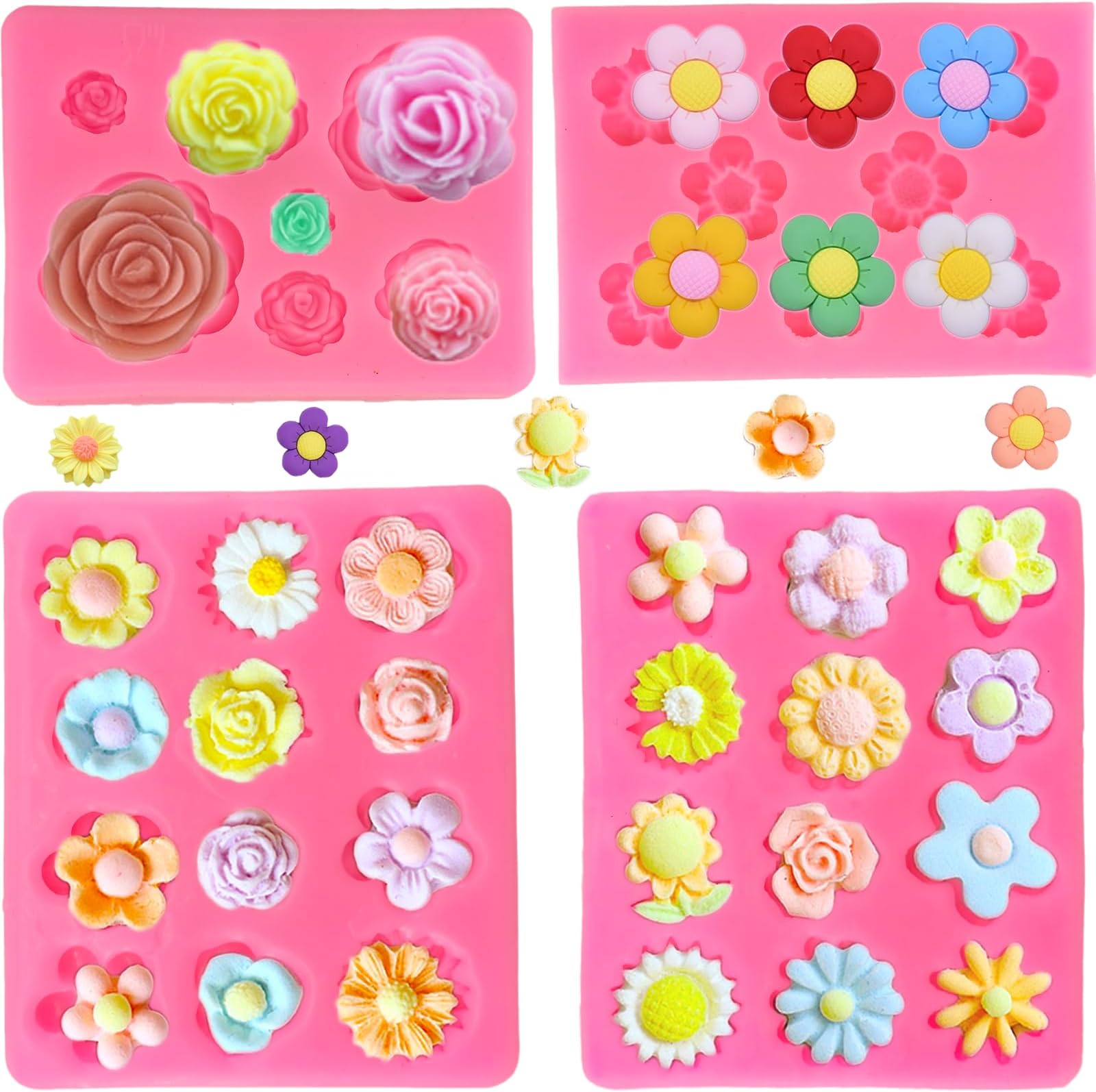 Amazon.com: Flower Candy Molds Silicone 2PCS Daisy Flower Chocolate ...