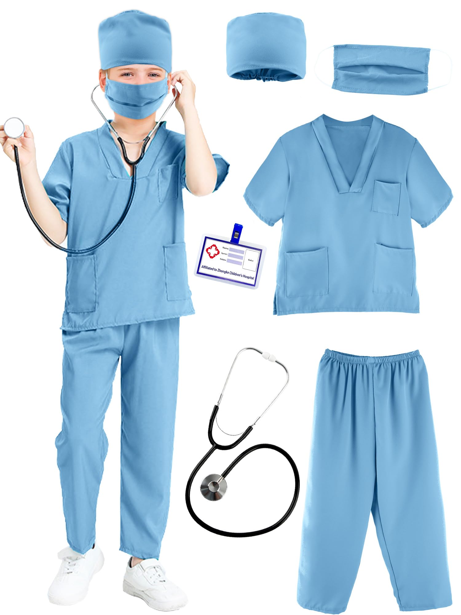 Puteraya Kids Doctor Scrubs Costume Set Doctor Surgical Suit Uniform ...